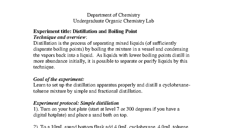Distillation and Boiling Point Protocol - Department of Chemistry Undergraduate Organic ...