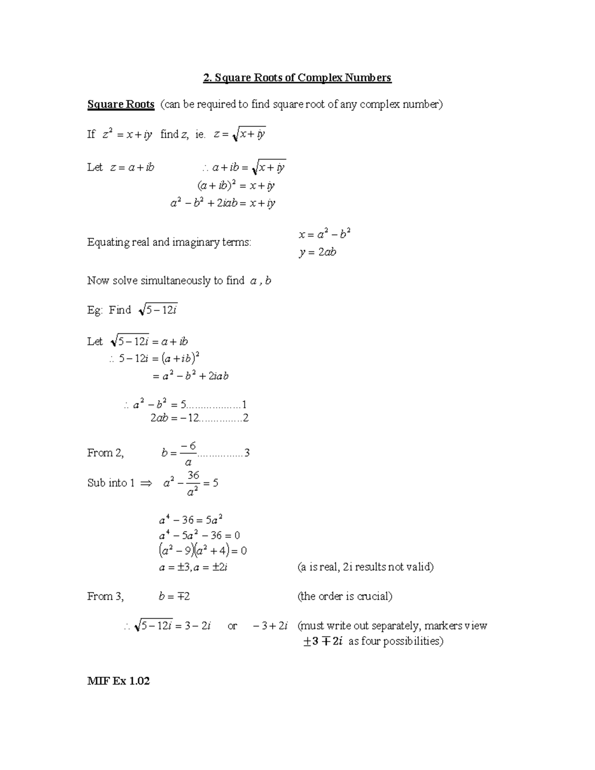 2. Square Roots of Complex Numbers - Maths Notes - Studocu
