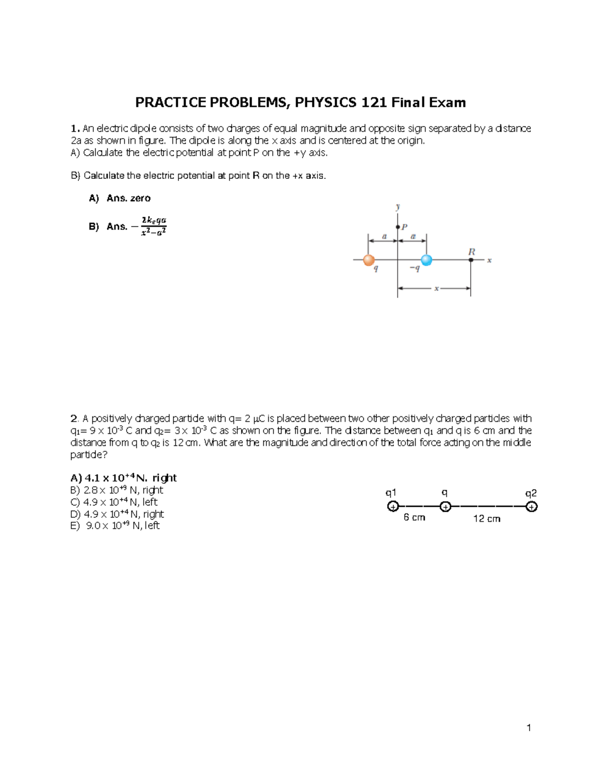 Physics 121 Final Exam Practice Problems, Spring 2024 - Studocu