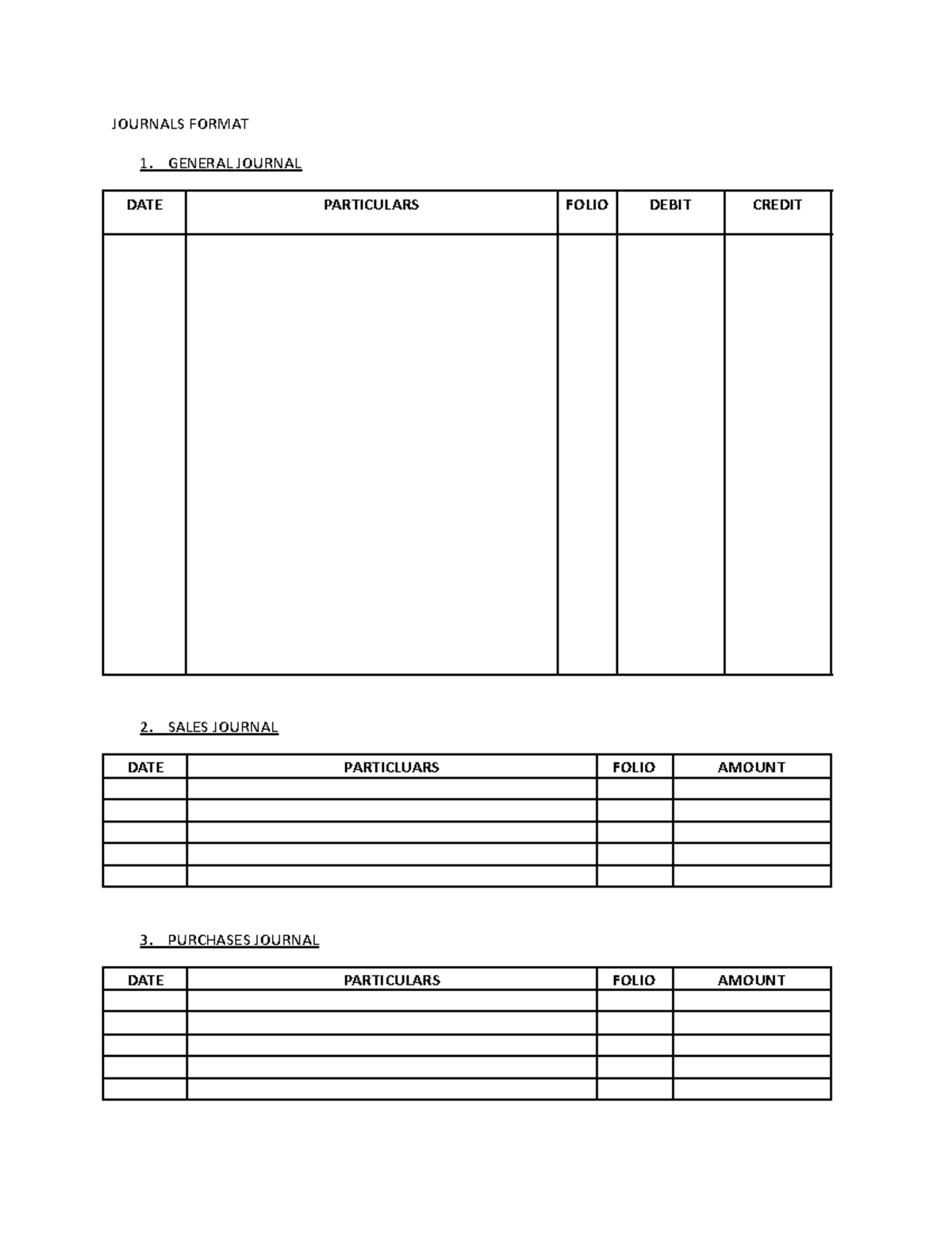 Accounting Formats: Journals, Ledger & Trial Balance Guide - Studocu