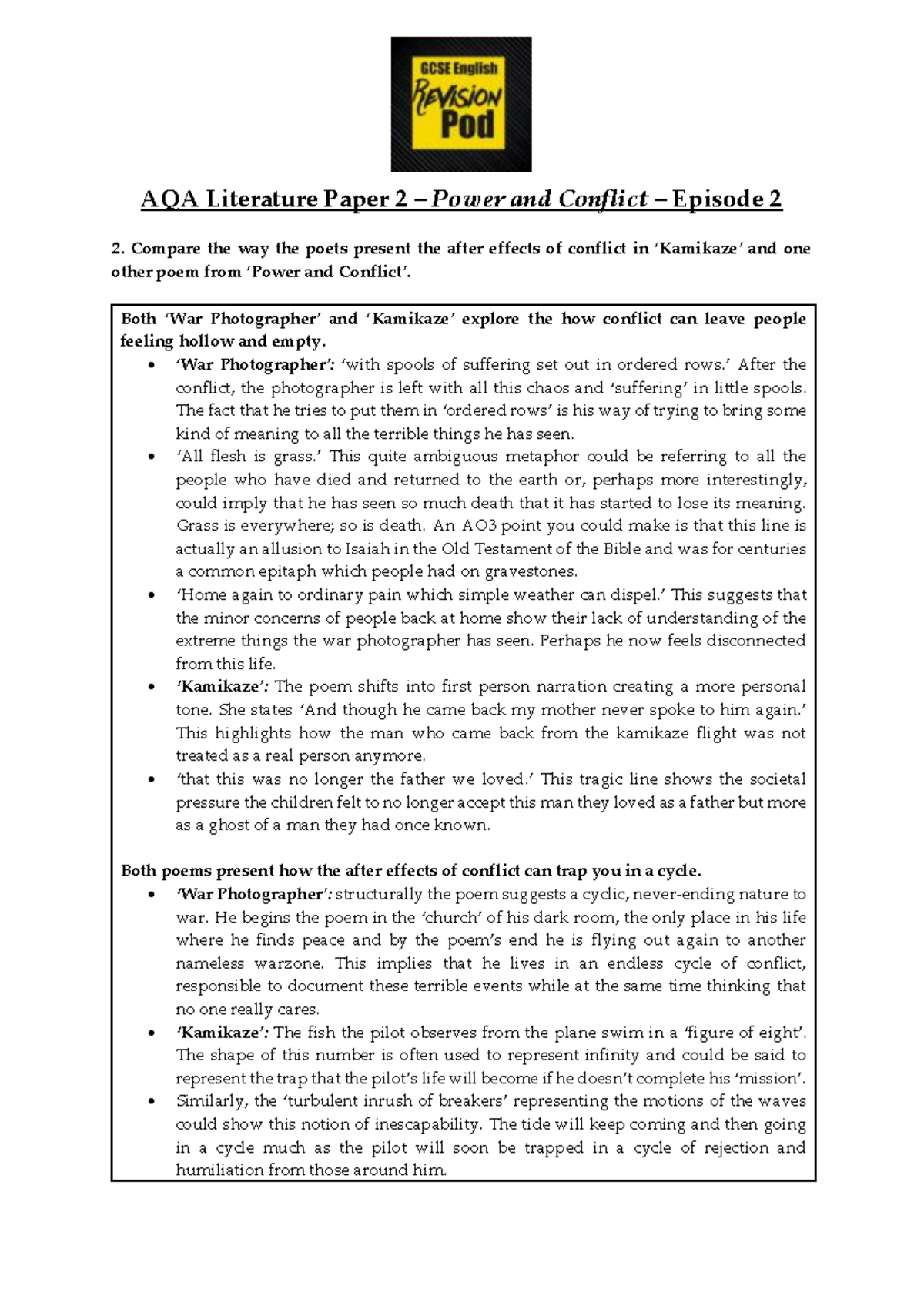 GCSE English AQA Literature Paper 2: Power & Conflict Analysis ...