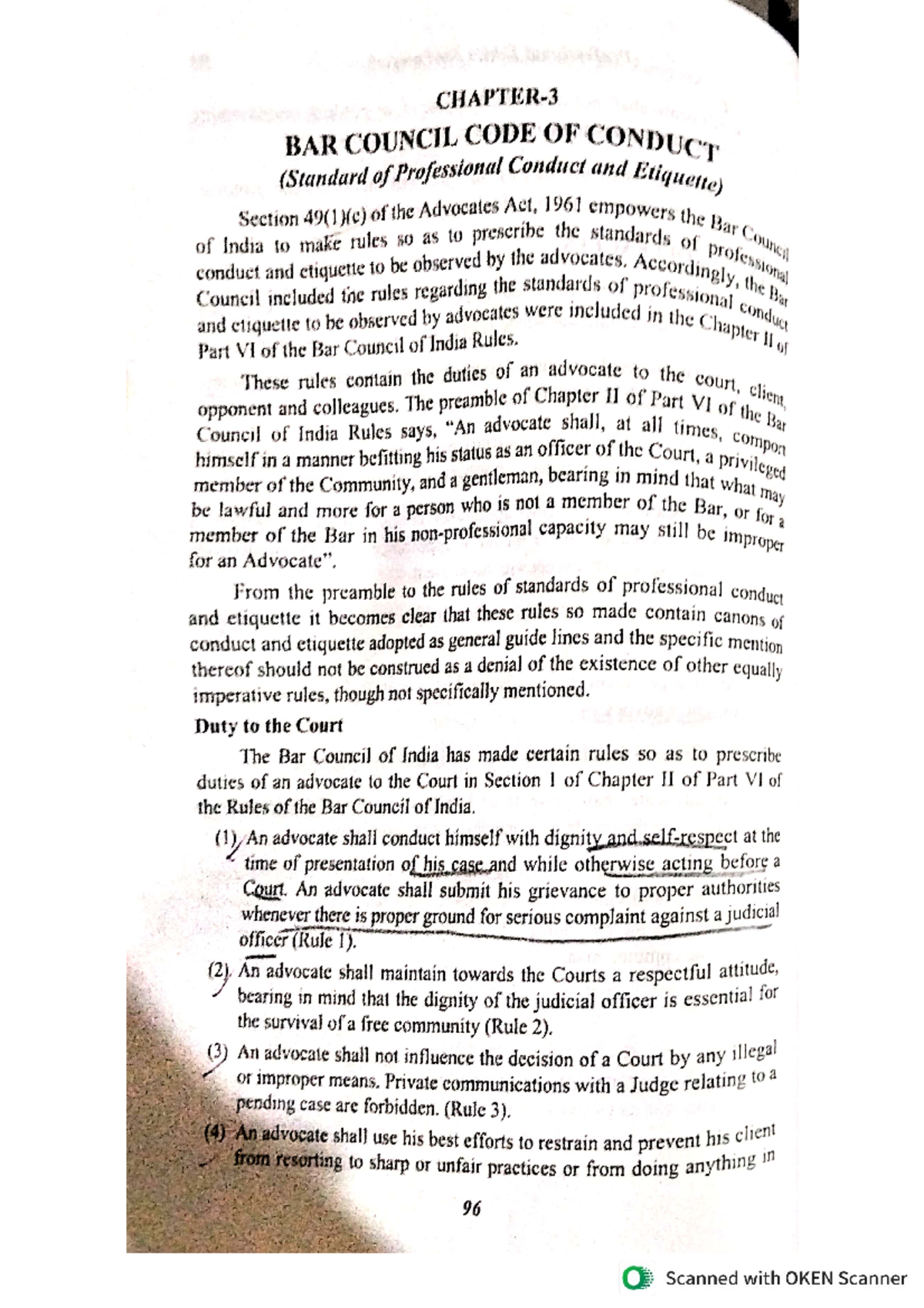 Intro- PE - summary of case laws - BAR COUNCIL CODE OF CONDUCT ...