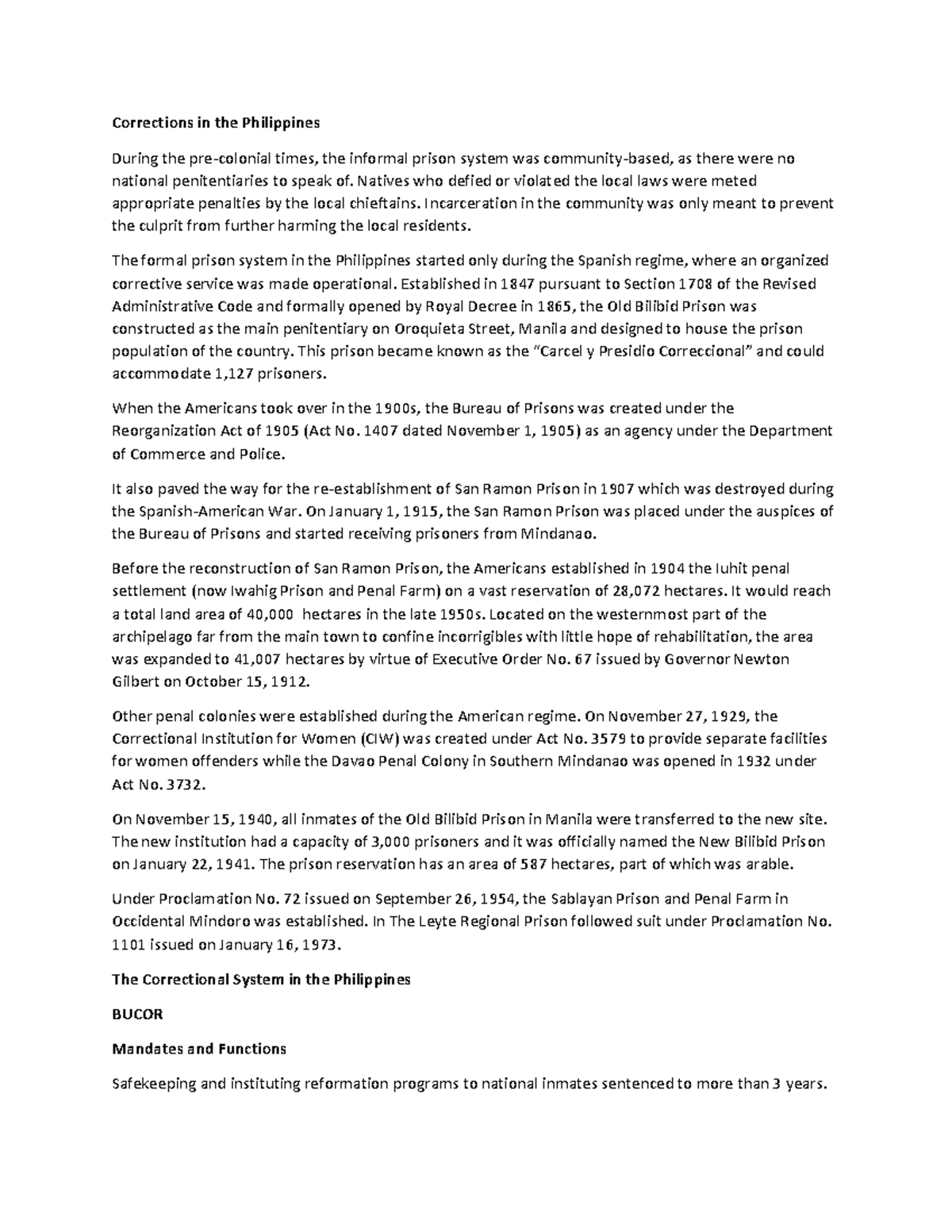 CORR 101: Overview of the Corrections System in the Philippines - Studocu