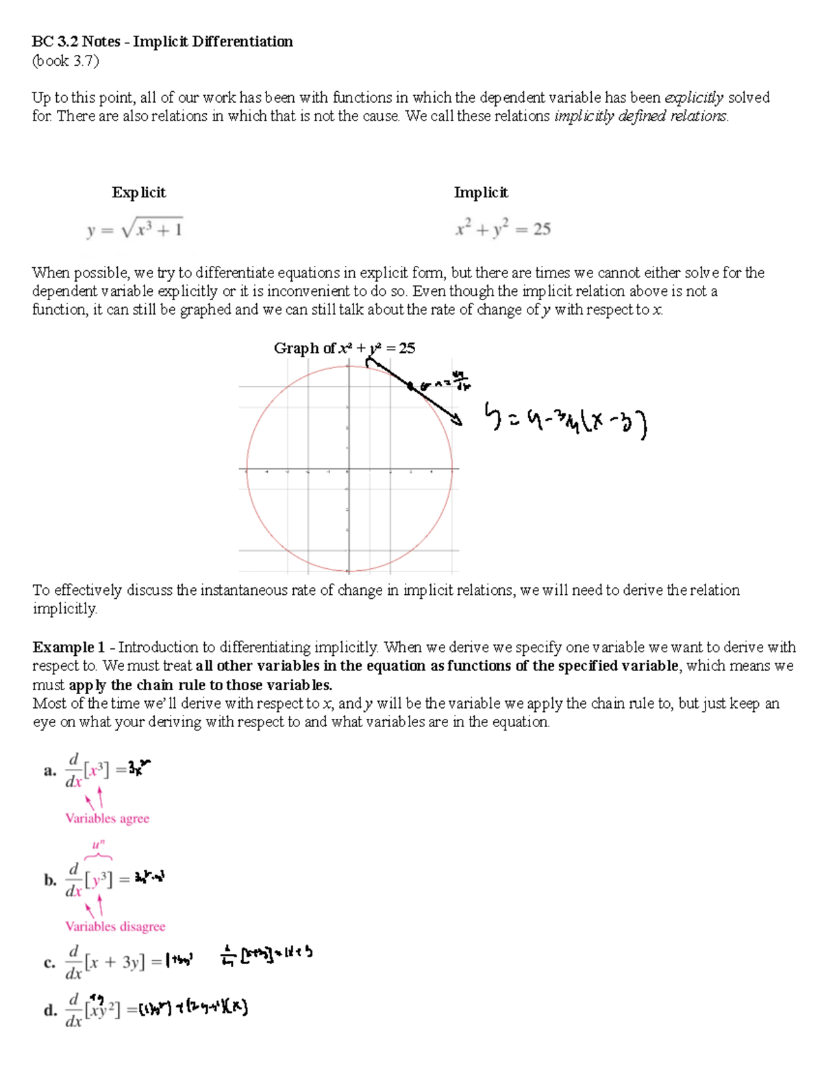 BC 3.2 Notes - Mastering Implicit Differentiation Techniques - Studocu