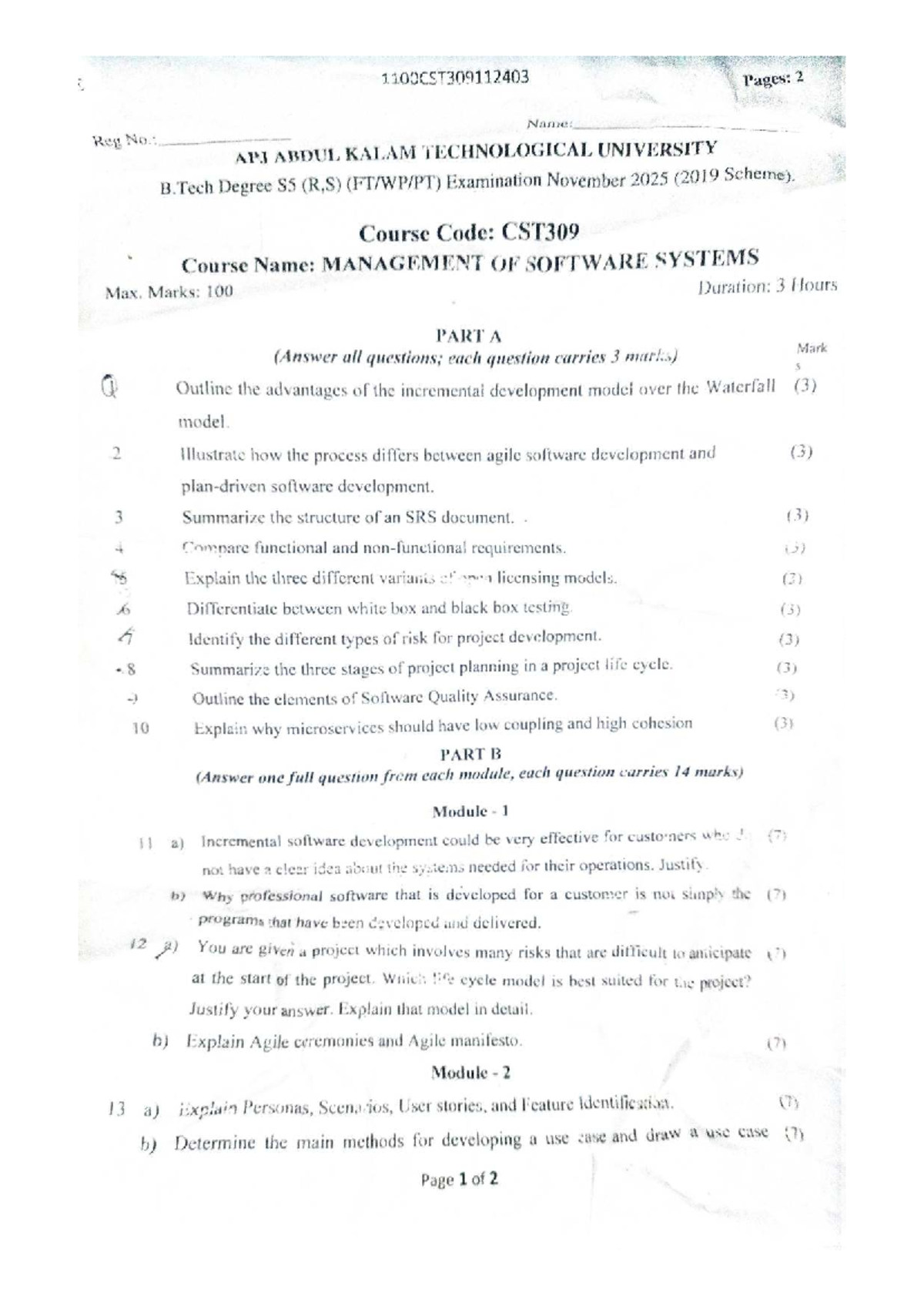 CST309 Management of Software Systems Exam Questions - Nov 2025 - Studocu