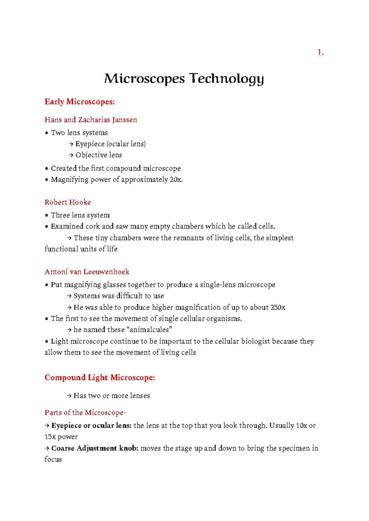 Biology Unit C: Microscopes and Their Development Overview - Studocu
