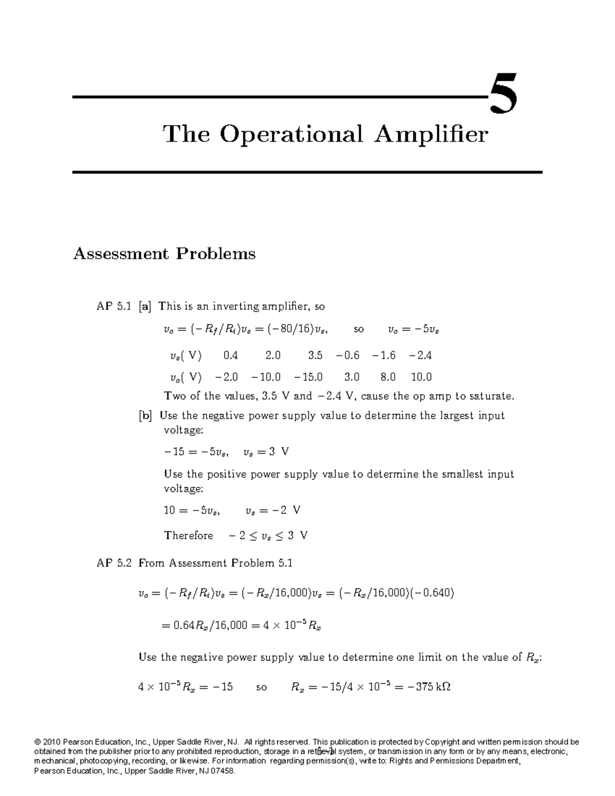Operational Amplifier Assessment Problems AP 5.1 to AP 5.32 - Studocu
