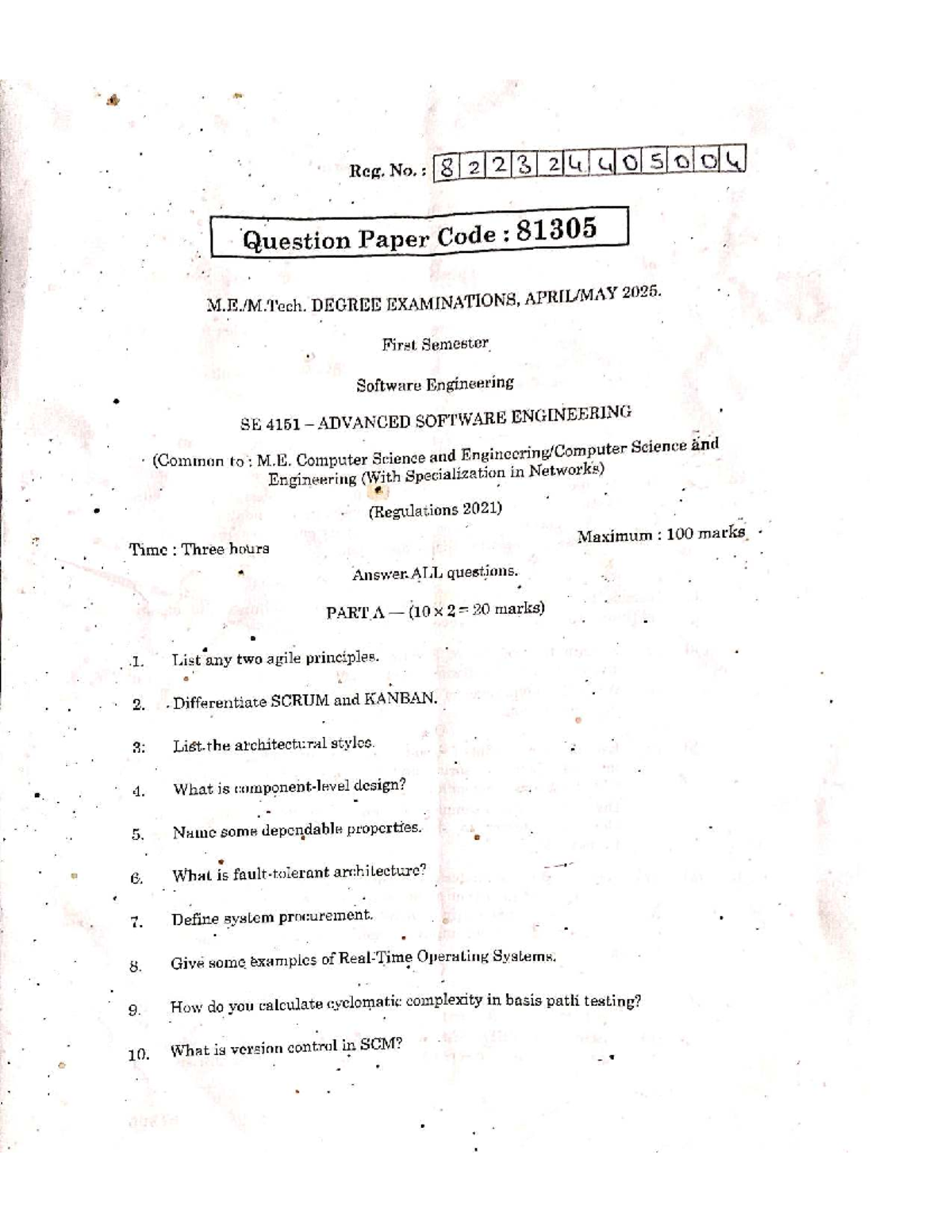 Advanced Software Engineering SE 4151 Exam Paper 81305 - 2025 - Studocu