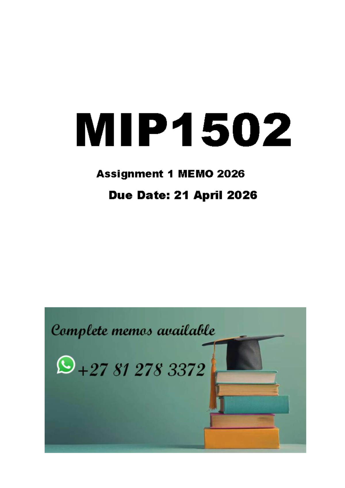 MIP1502 Assessment 1 MEMO 2026: Algebra Concepts & Problem Solving ...