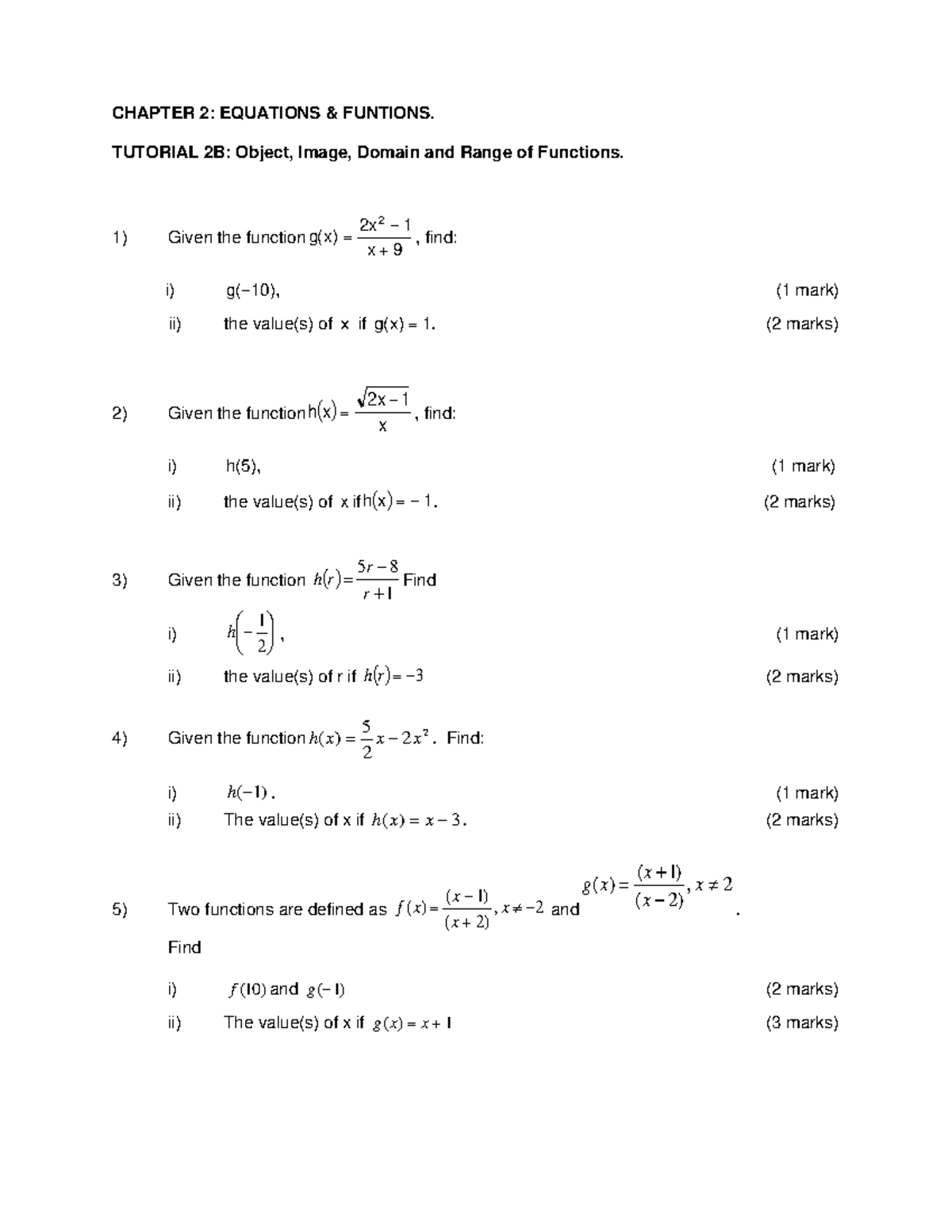 CHAPTER 2: EQUATIONS & FUNCTIONS - TUTORIAL 2B Notes - Studocu