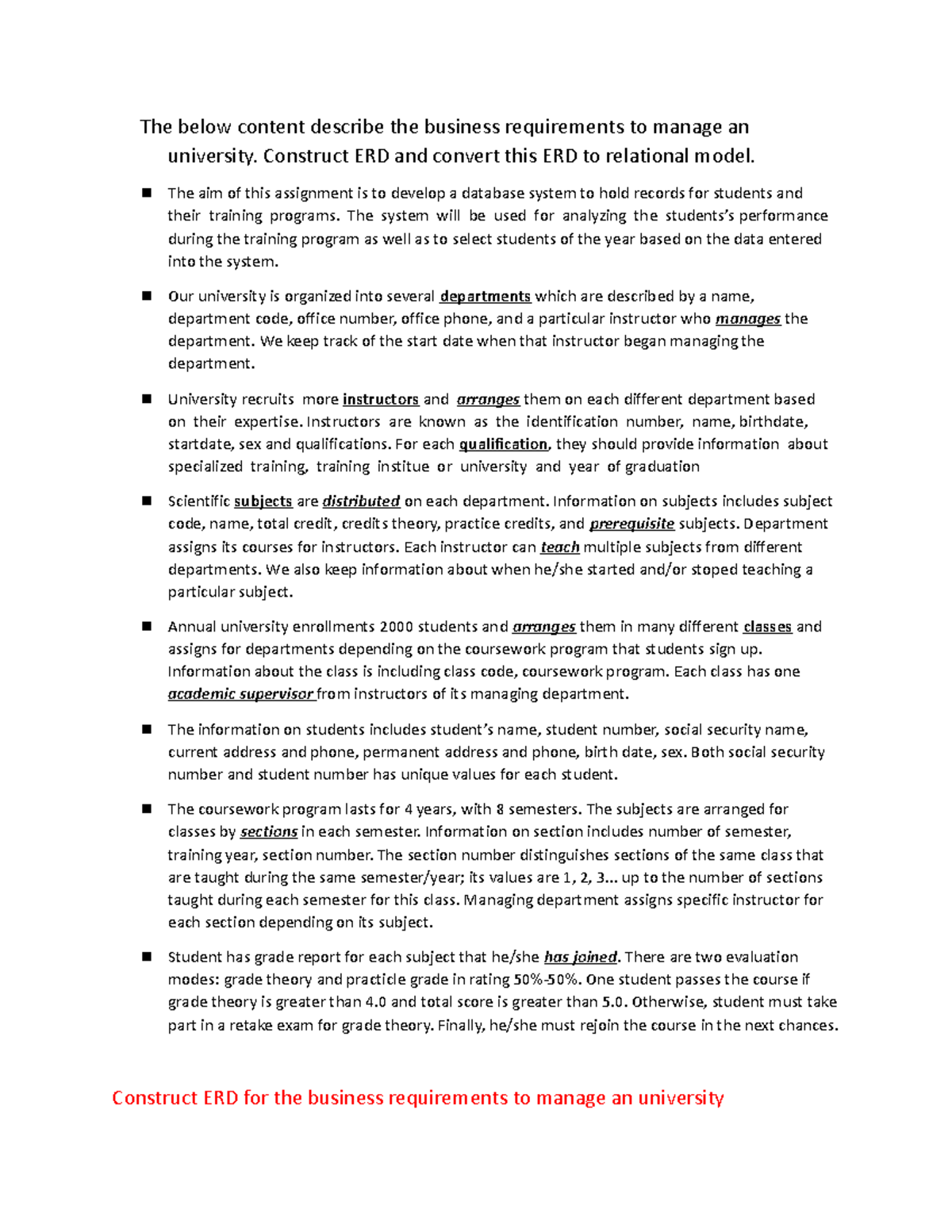 SE171367 Business Requirements and ERD for University Management DBI202 ...