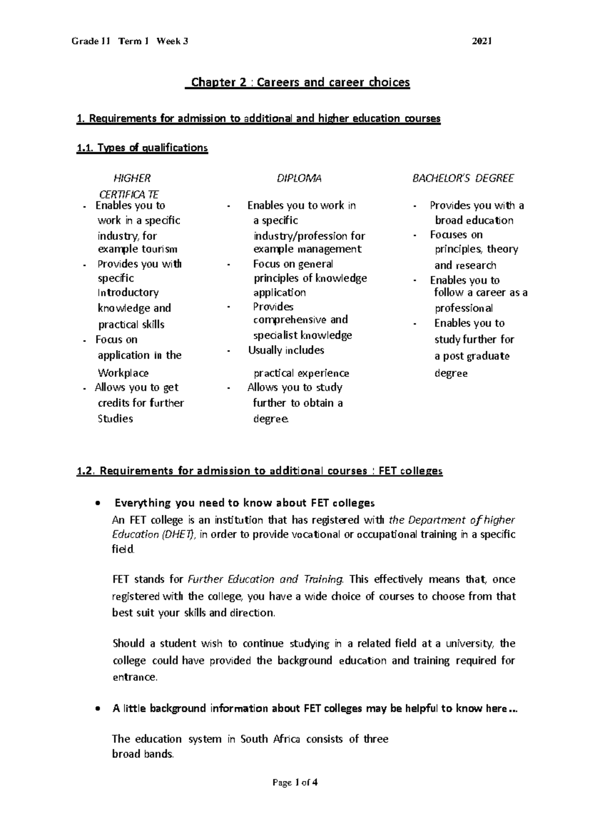 Grade 11 LO 1: Career Paths and Educational Qualifications Guide - Studocu