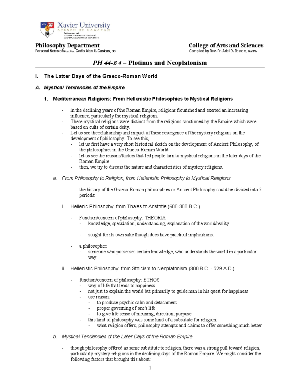 Plotinus and Neoplatonism: Insights and Personal Notes [PH 105] - Studocu