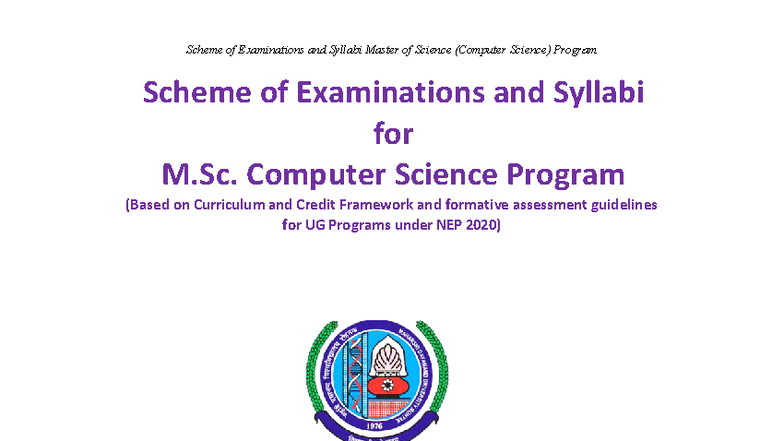 M.Sc. Computer Science Program: Scheme of Examinations & Syllabi - Studocu