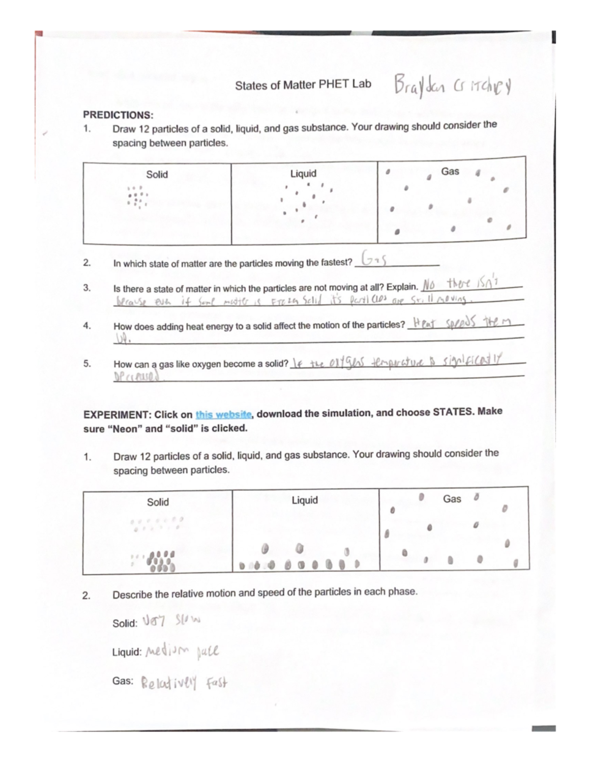 States of Matter PHET Lab Report and Particle Motion Analysis - Studocu