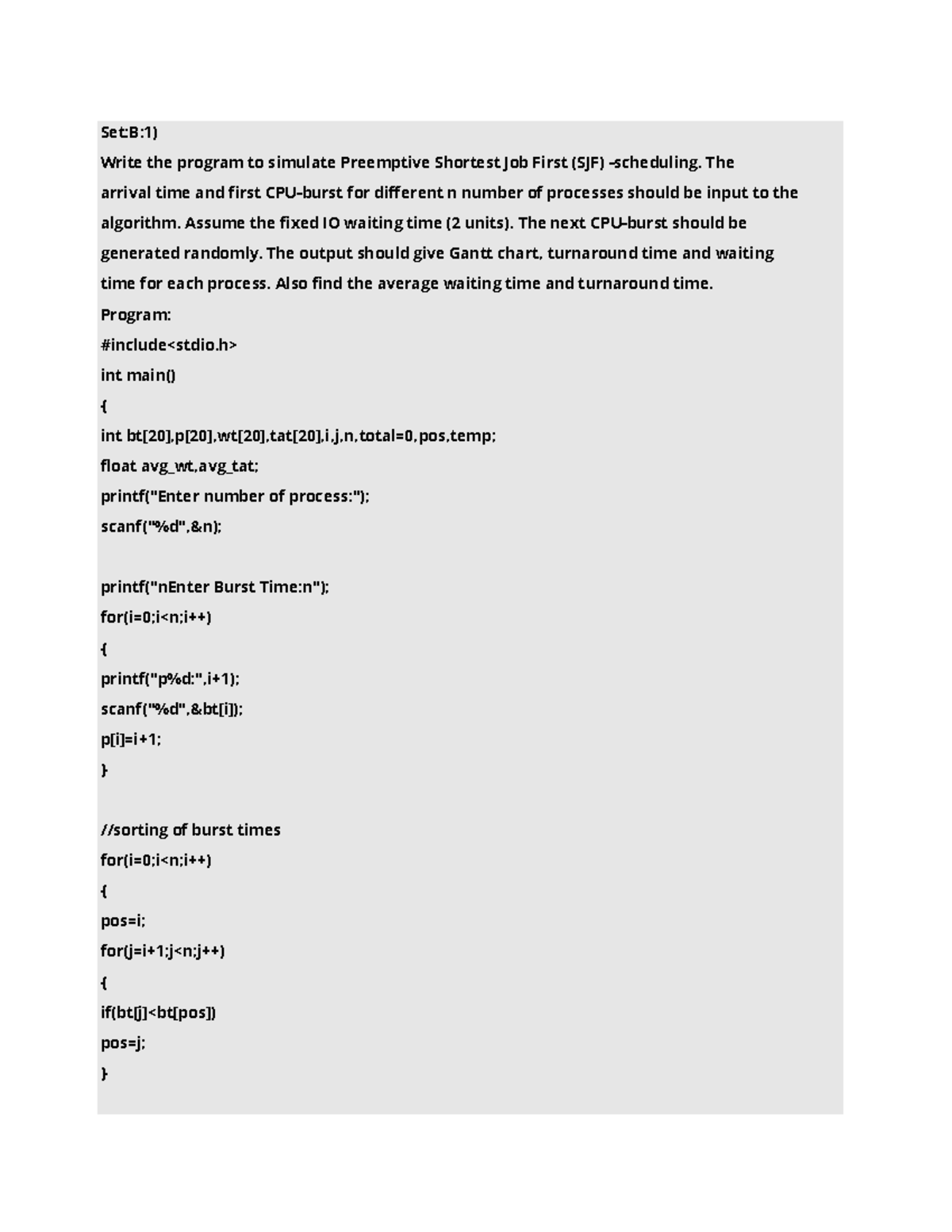 OS(CPU Scheduling) Programs: SJF & RR Simulation Code - Studocu