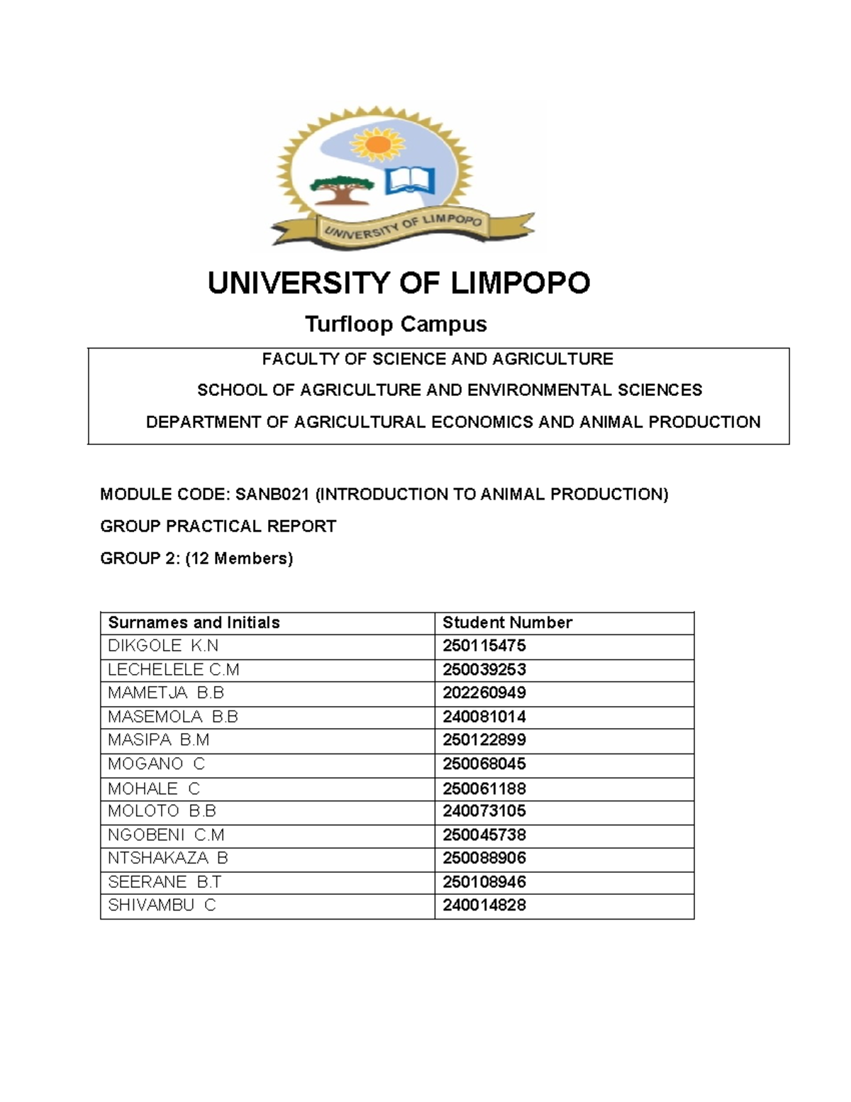 SANB021 Group Practical Report on Goat and Sheep Breeds - Studocu