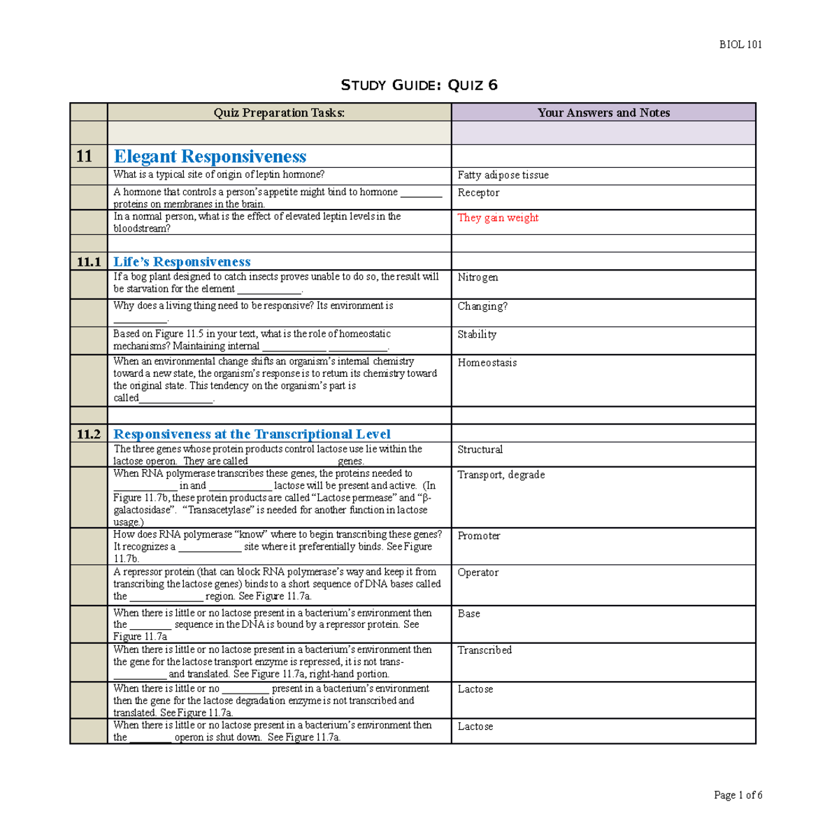 Study Guide Quiz 6 - SG 6 - STUDY GUIDE: QUIZ 6 Quiz Preparation Tasks ...