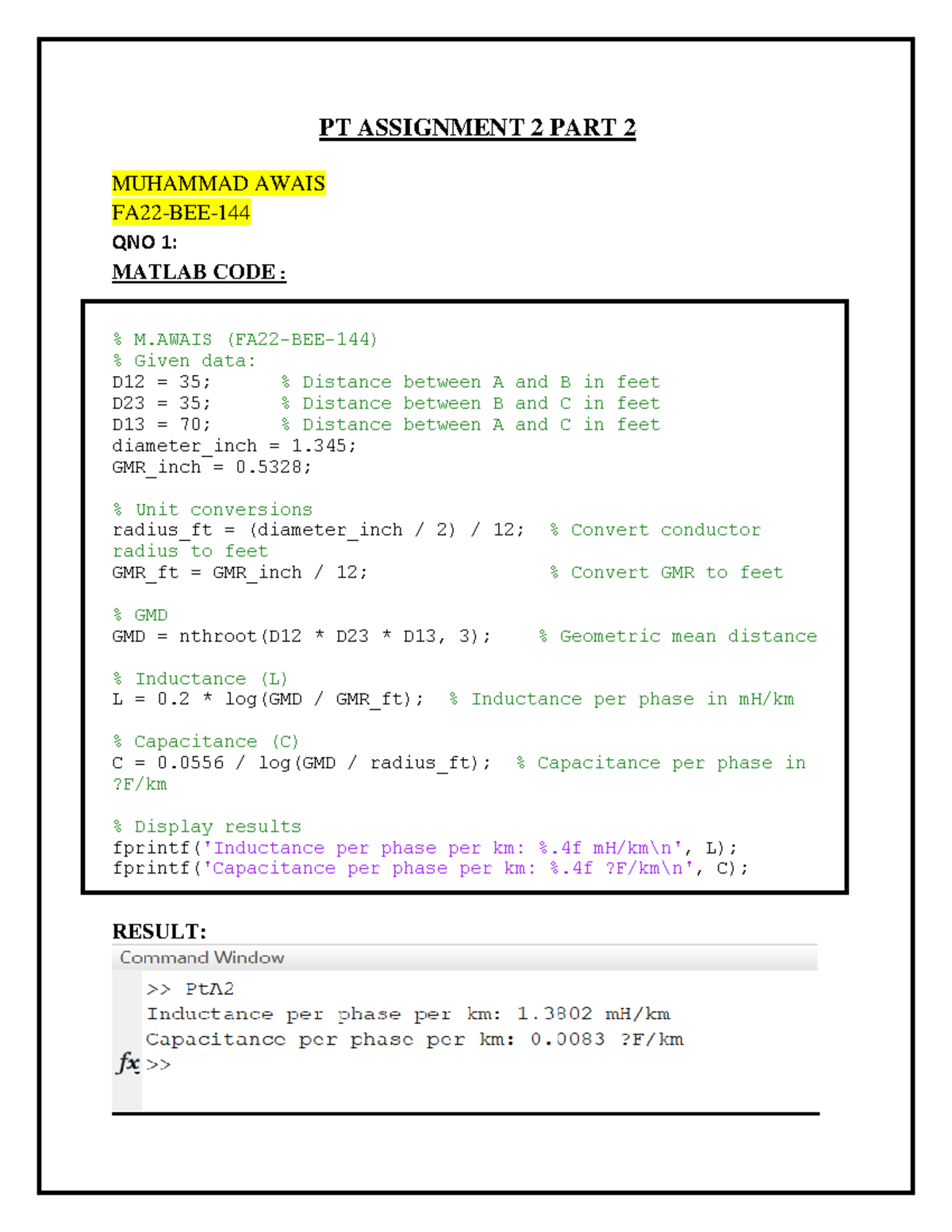 PT Assignment 2 PART 2 - PT ASSINMENT - PT ASSIGNMENT 2 PART 2 MUHAMMAD AWAIS FA22-BEE- 144 QNO ...