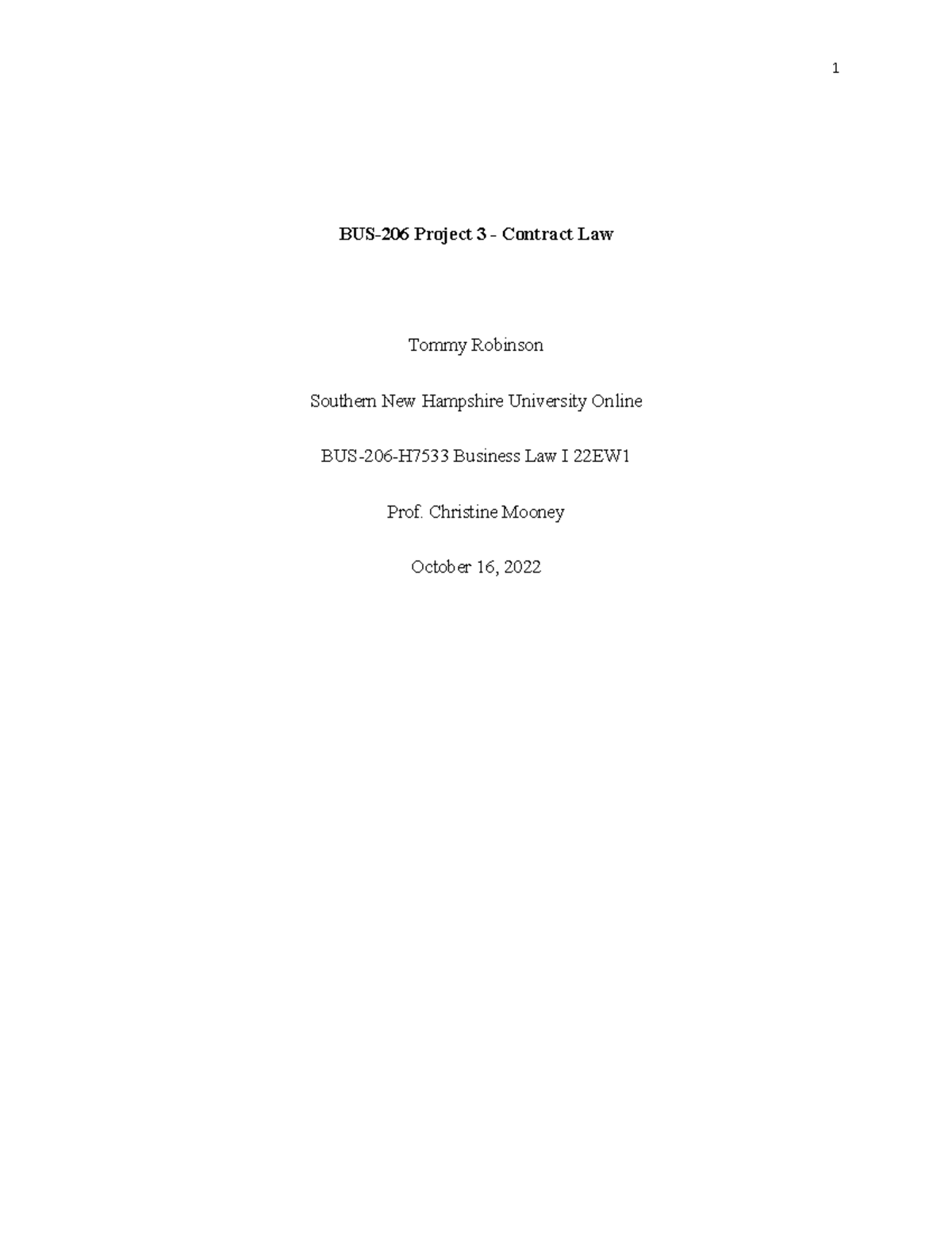 BUS-206 Final Project 3: Understanding Contract Law Elements - Studocu