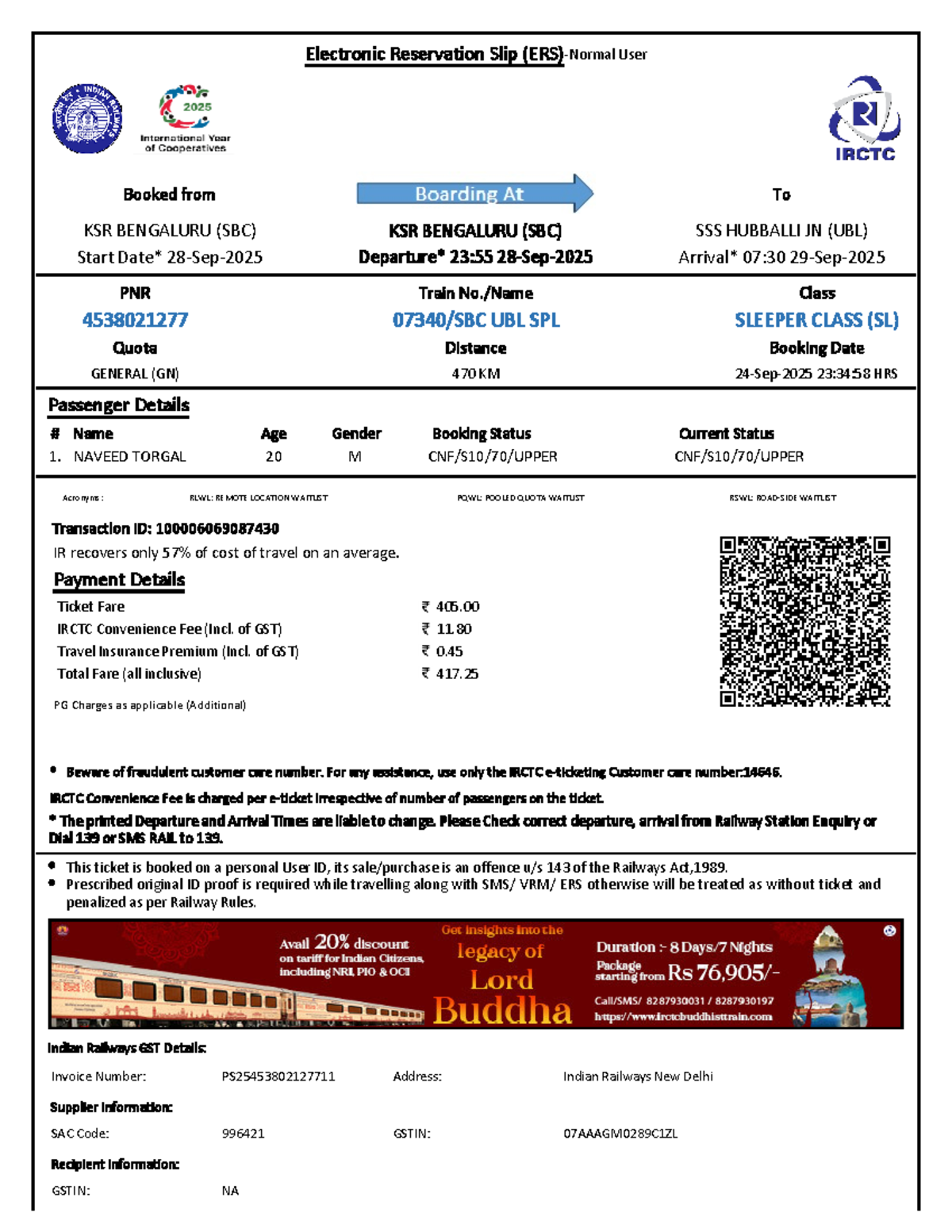 Electronic Reservation Slip Details for Train 4538021277 - Studocu