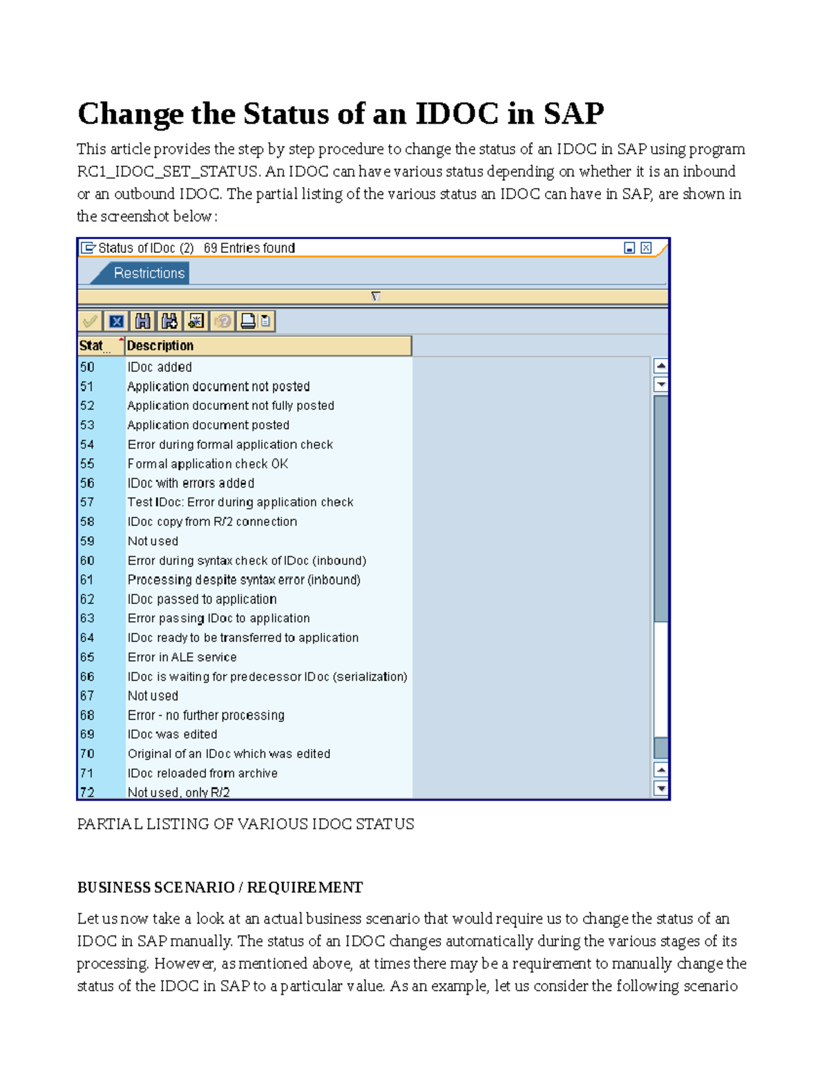 Changing IDOC Status in SAP: Step-by-Step Guide (Module RC1) - Studocu