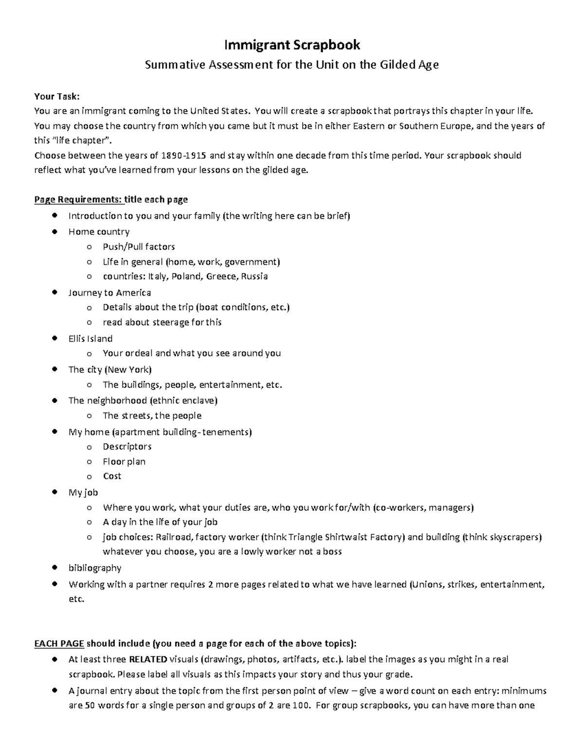 Cp Immigrant Scrapbook Project: Gilded Age Assessment - Studocu