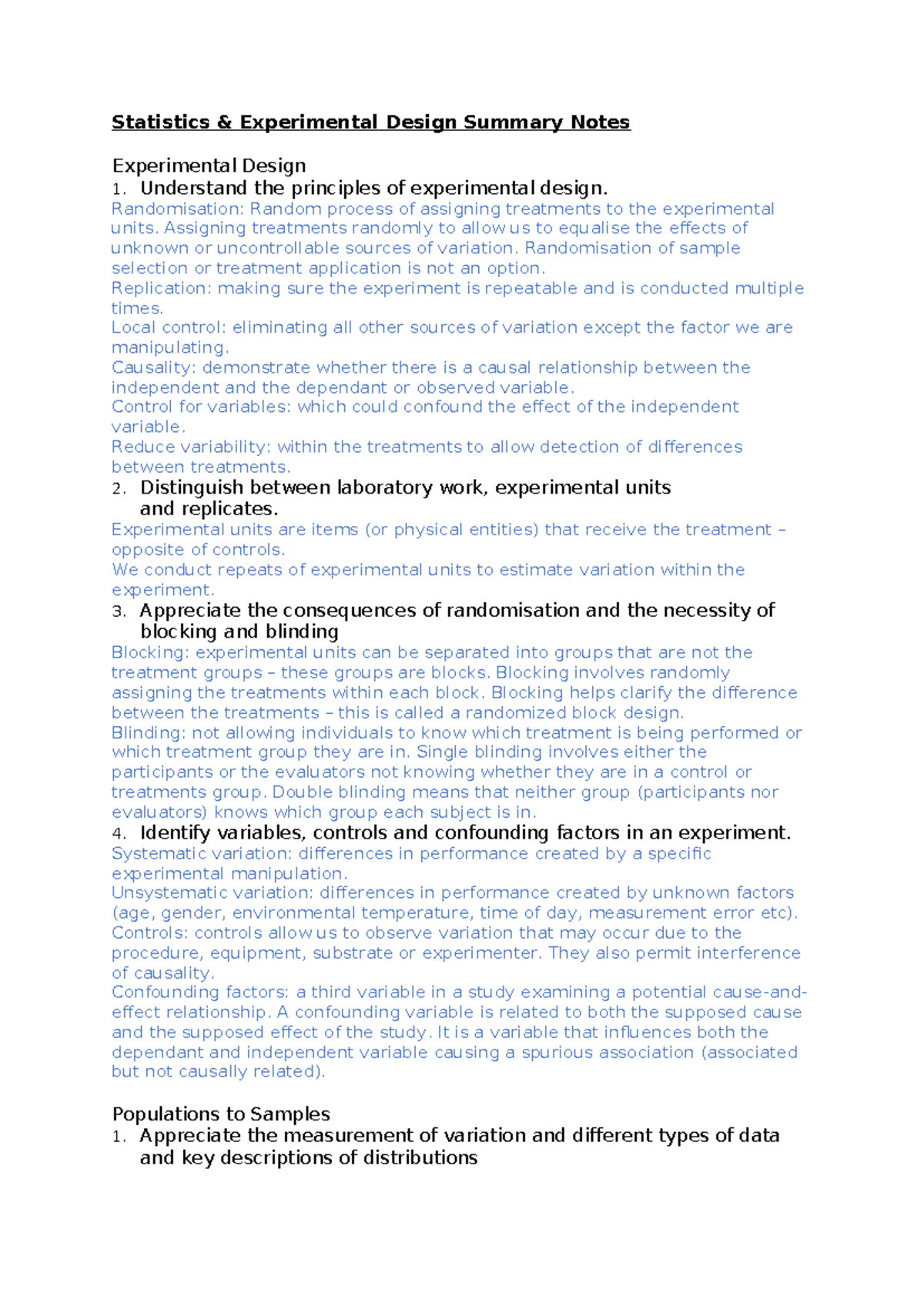 ED 310 - Statistics & Experimental Design Summary Notes - Studocu