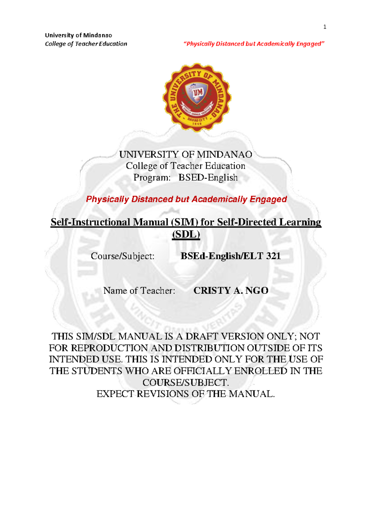 ELT 321: Self-Instructional Manual for Language Learning Materials ...
