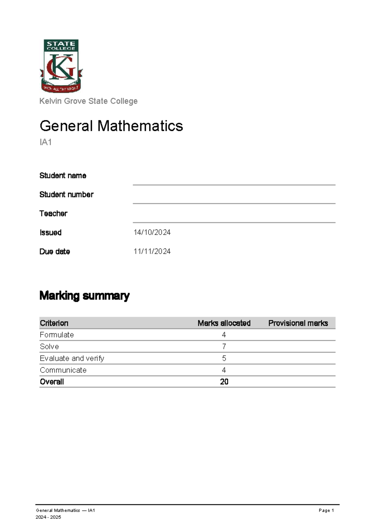 General Mathematics IA1 2024: Bivariate Data Analysis Task - Studocu