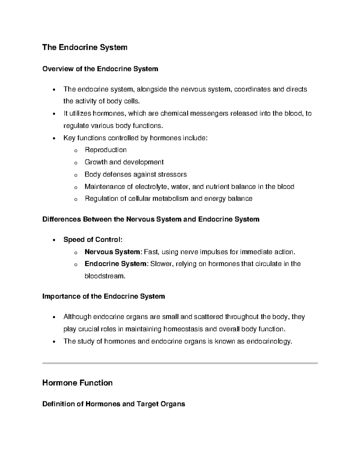 Endocrine System Review: Key Concepts and Hormone Functions Guide - Studocu