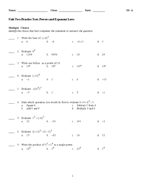 Grade 9 MATH EXAM Review Answers 2 - MTH 1W1 EXAM REVIEW 2 (ANSWERS ...