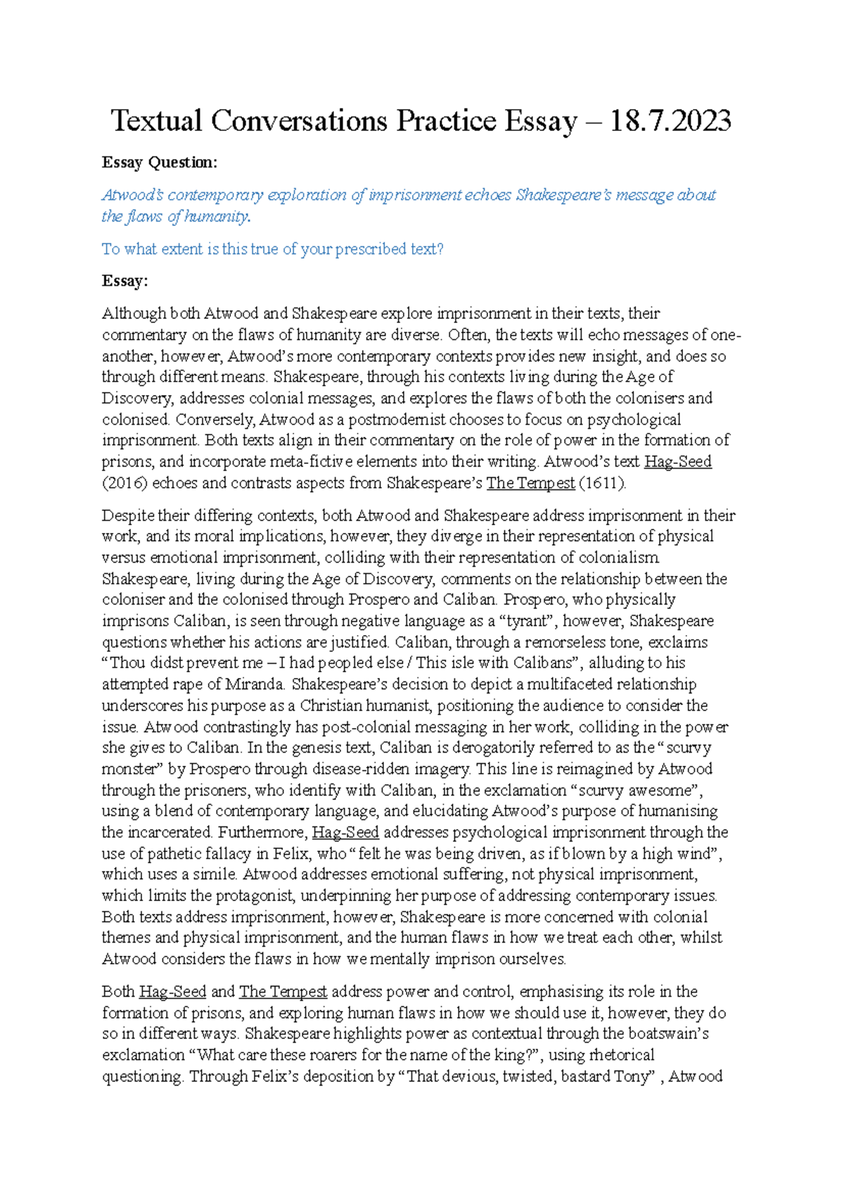 Textual Conversations Practice Essay - 18/7/2023 - Textual ...
