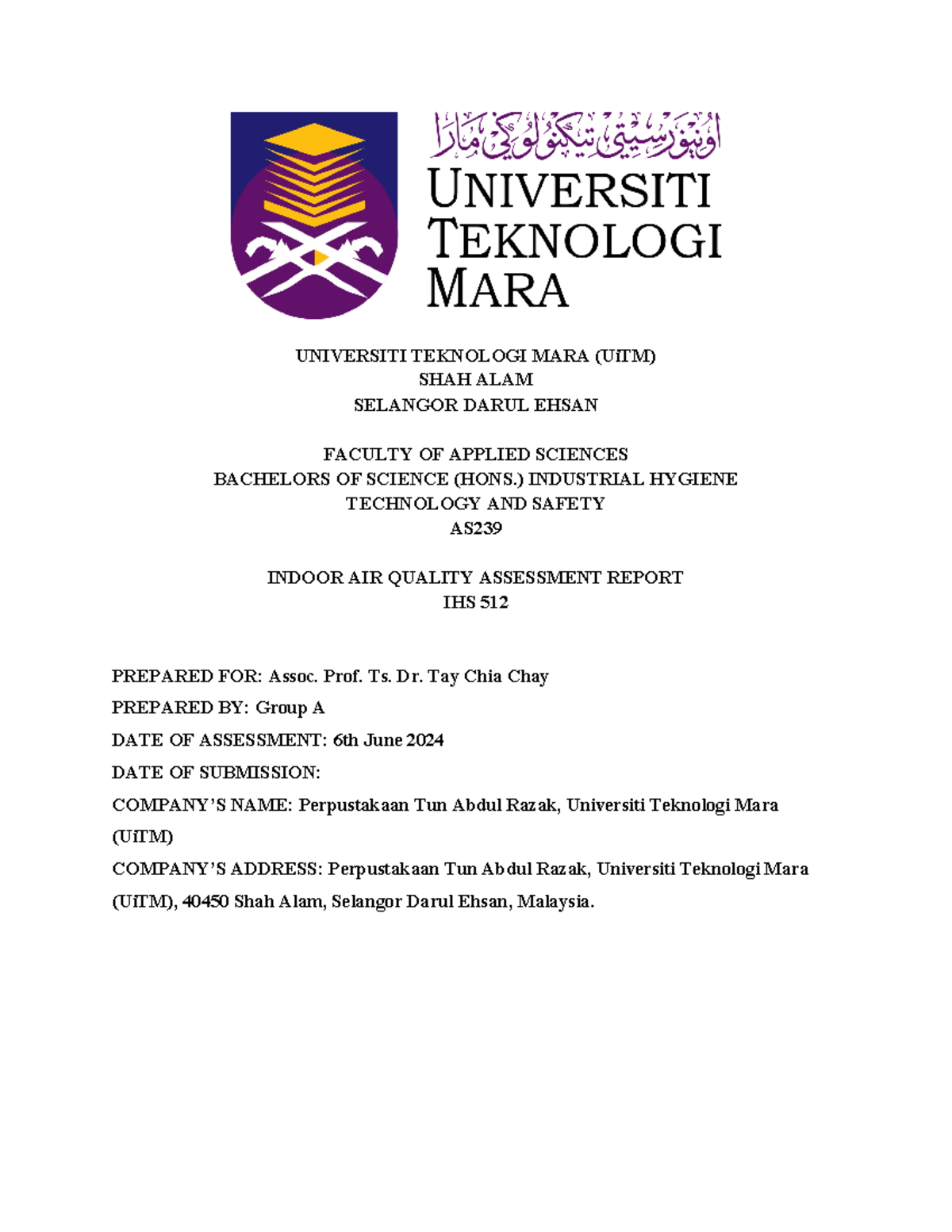 Indoor Air Quality Assessment Report - IHS 512 - Studocu
