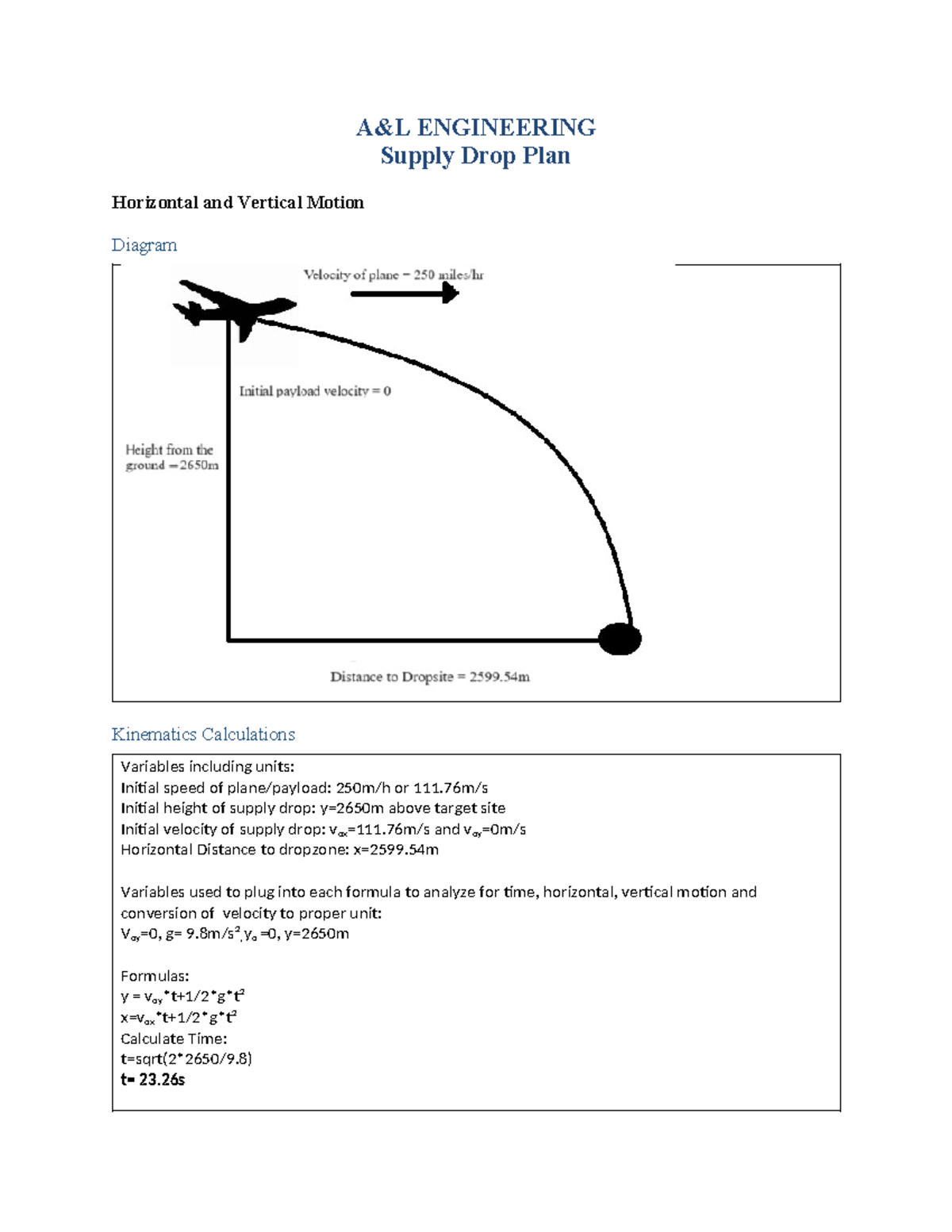 PHY 150 Project One: Supply Drop Kinematics Analysis and Diagrams - Studocu