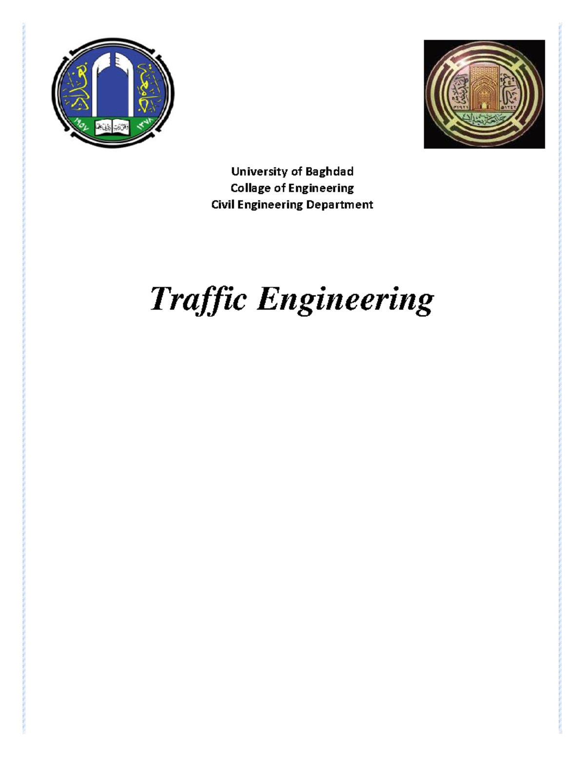 Traffic Engineering Lecture Notes - CIV 301 - University of Baghdad ...