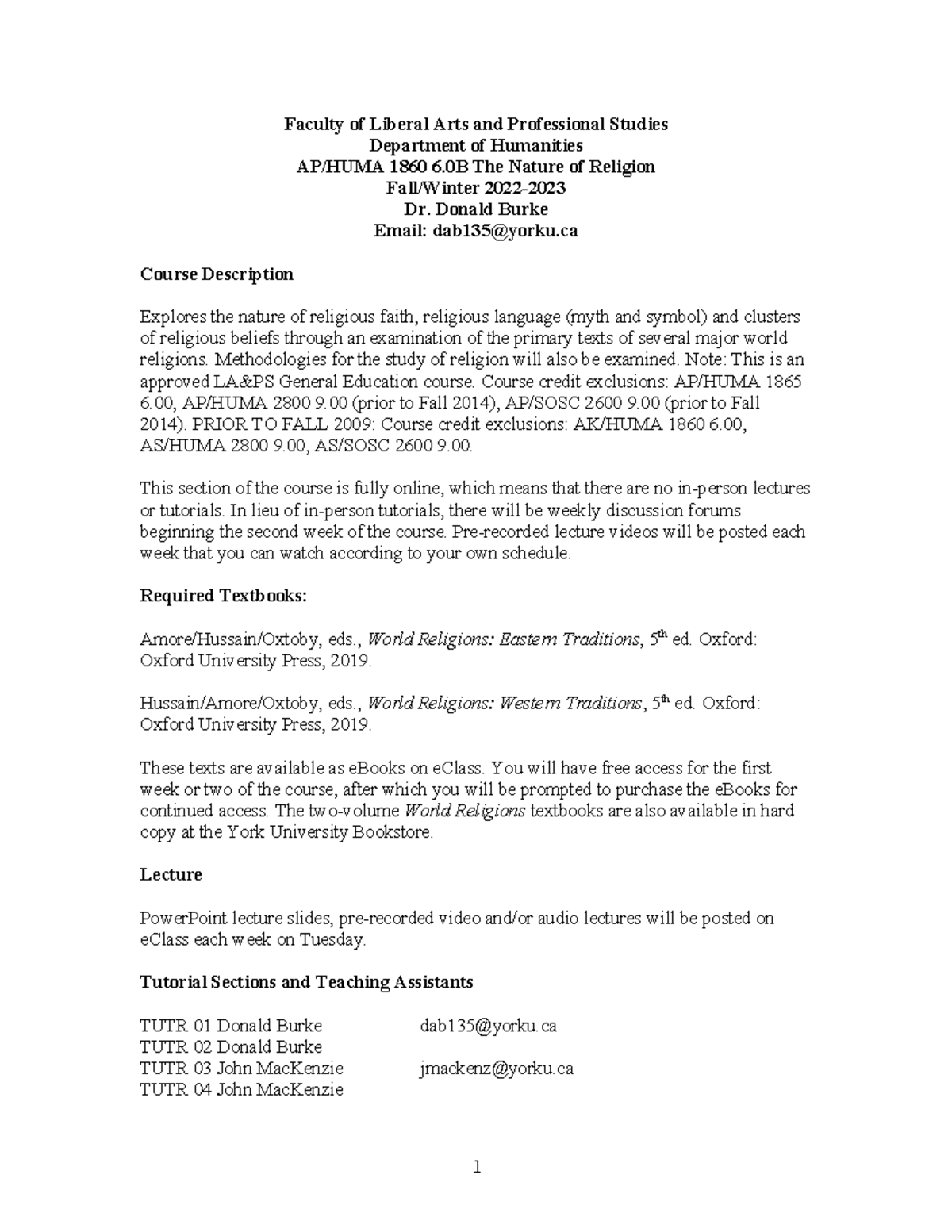 AP/HUMA 1860 6 The Nature of Religion Course Syllabus Fall/Winter 2022 ...