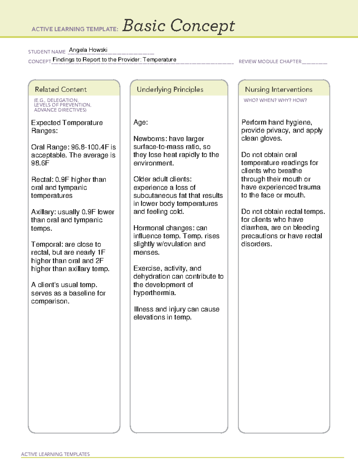Active Learning Template: Findings on Temperature Reporting for Providers - Studocu