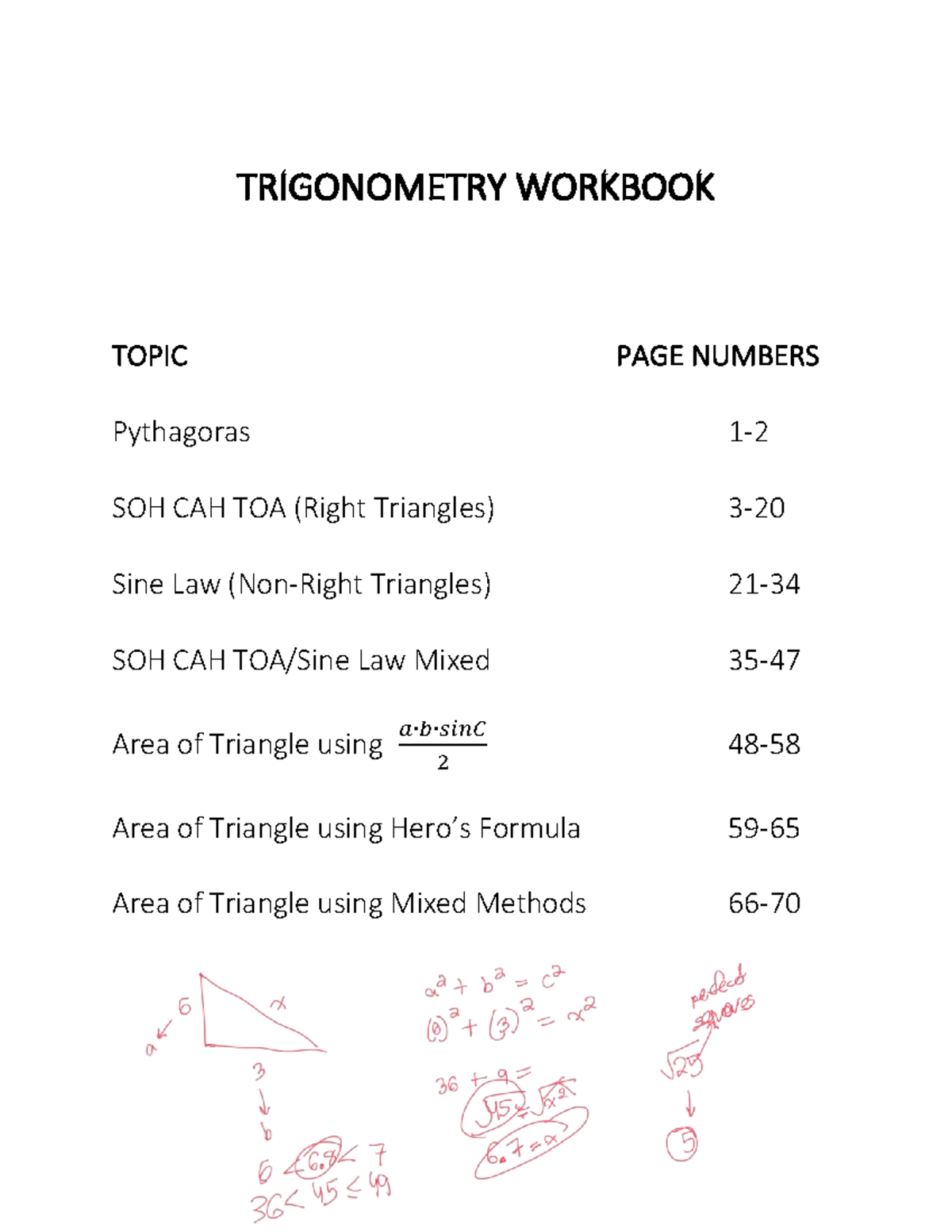 TRIG 101: Right Triangle Applications & Pythagorean Theorem Workbook ...