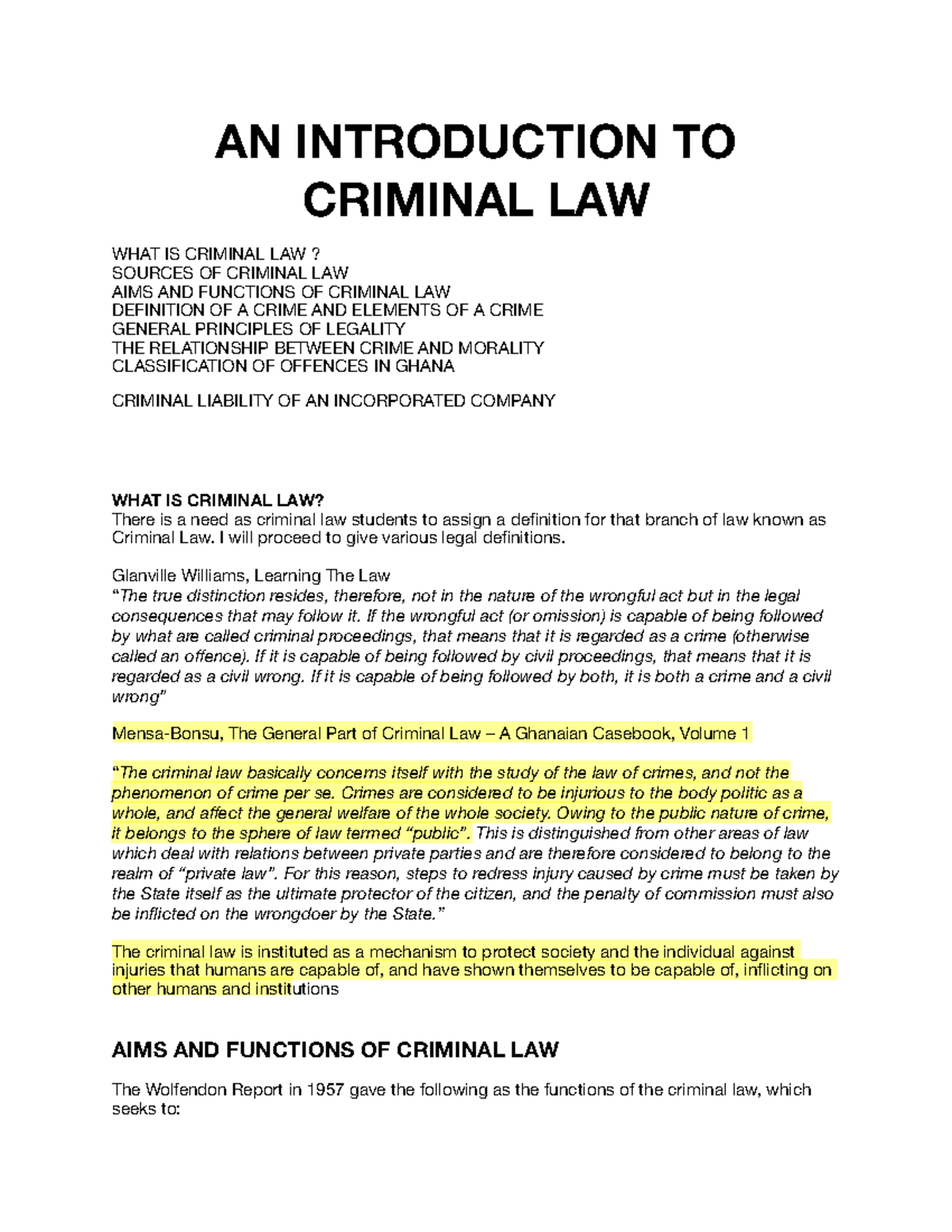 Lecture 1: Introduction to Criminal Law in Ghana (CL 101) - Studocu