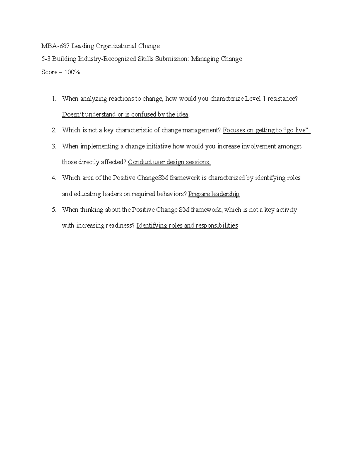 MBA-687 Managing Change: Building Industry Skills for Leaders - Studocu