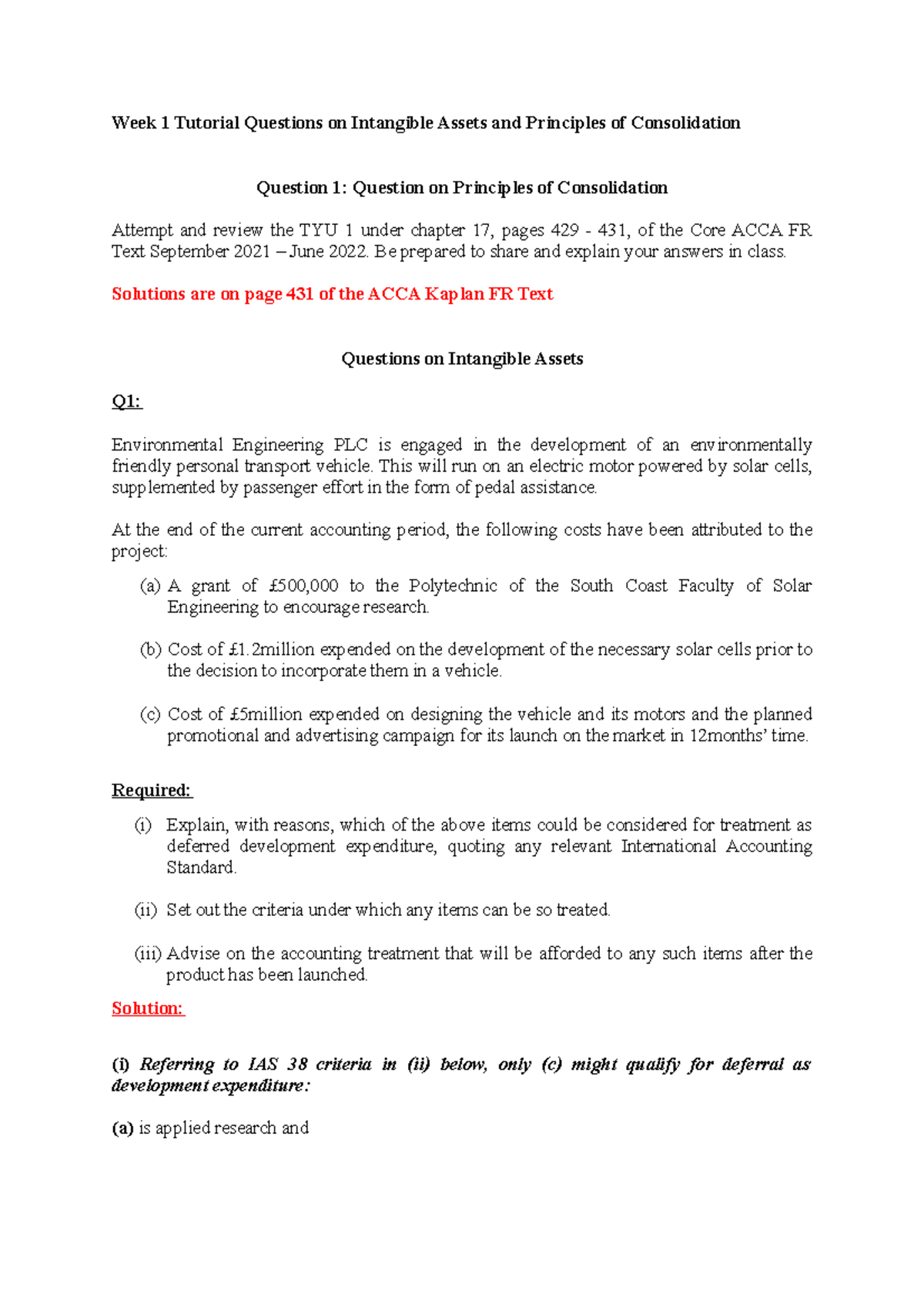Tutorial Questions+Solutions - IAS 38 Intangibles and IFRS 10 Intro ...