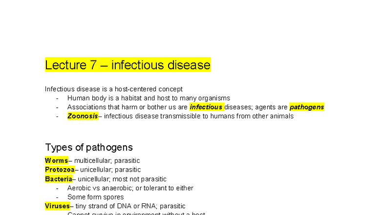 Lecture 7: Understanding Infectious Diseases and Their Transmission ...