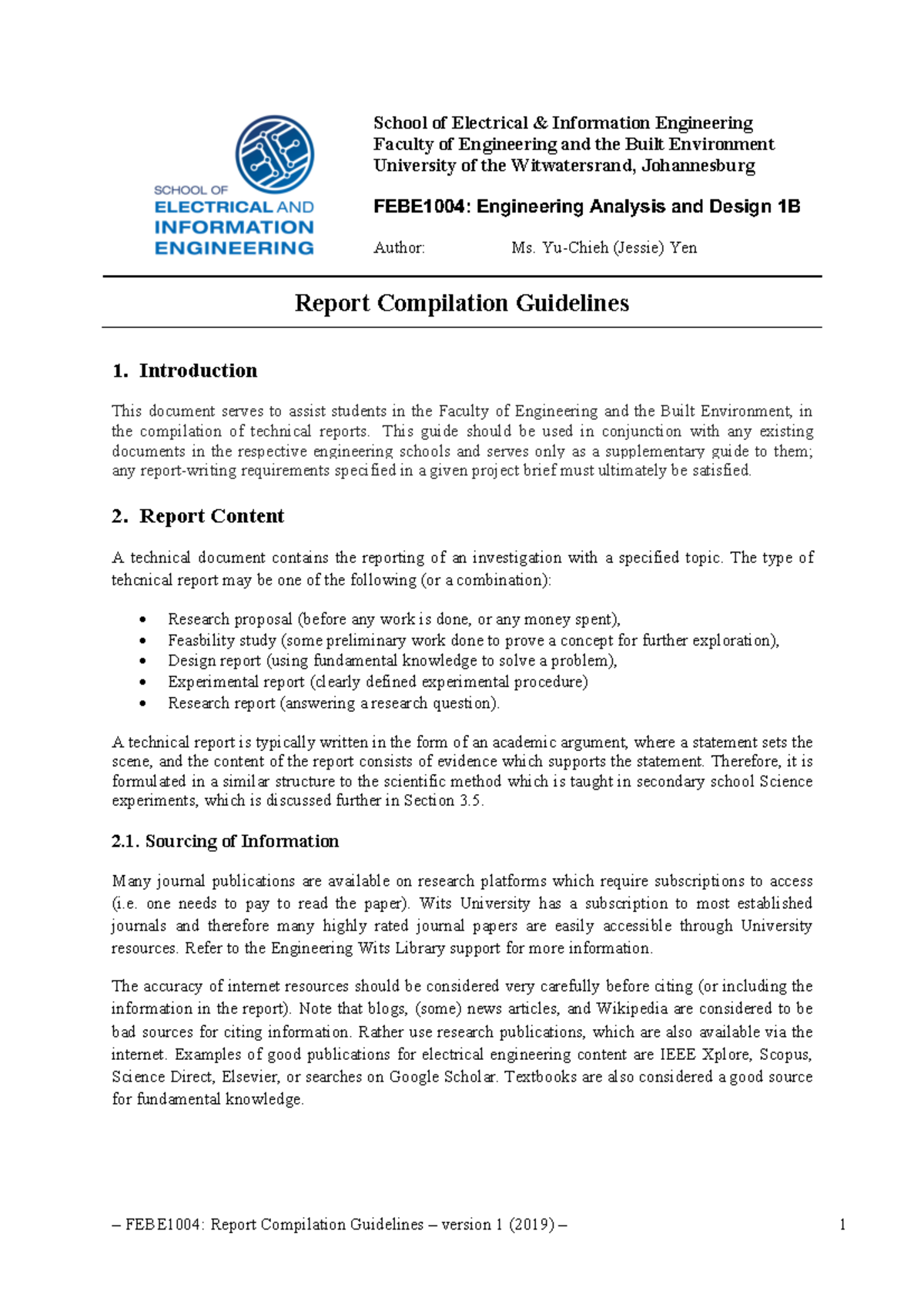 Report-compilation-guidelines-v1-FEBE - School of Electrical & Information Engineering Faculty ...