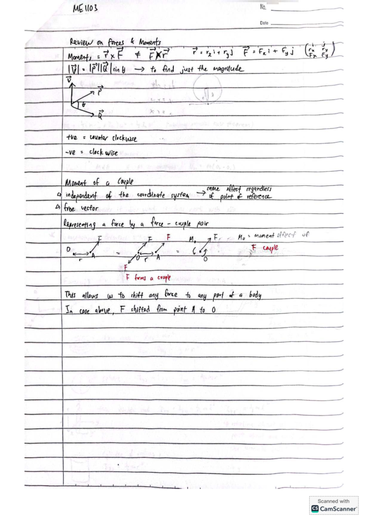 ME 1103 Statics: Review of Forces and Moments Concepts - Studocu