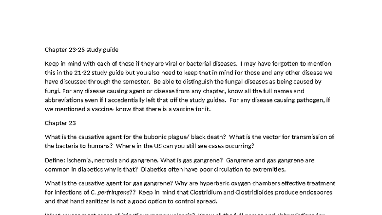 Study Guide for Chapters 23-25: Infectious Diseases & Pathogens - Studocu
