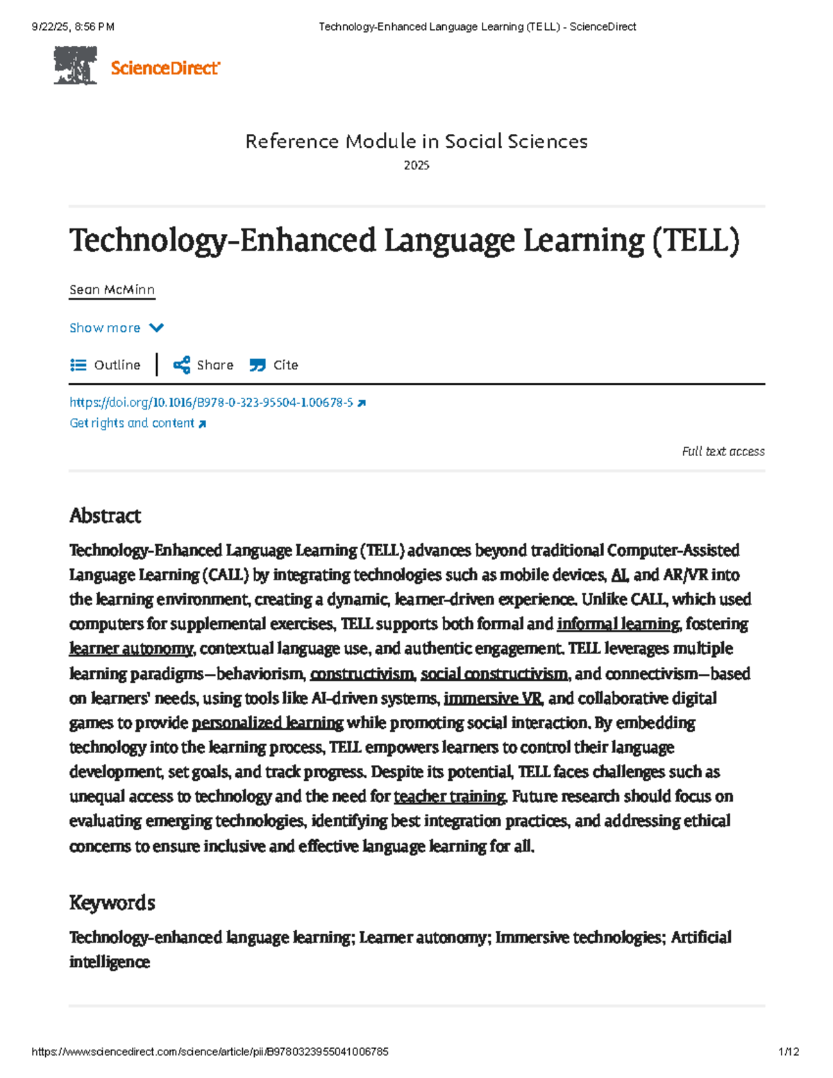 Technology-Enhanced Language Learning (TELL) Overview and Insights ...
