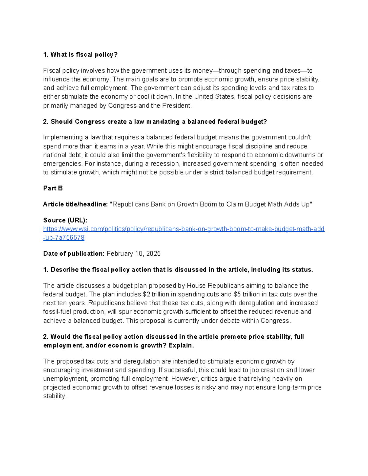 3.03 Econ - Fiscal Policy Analysis & Budget Proposal Discussion - Studocu