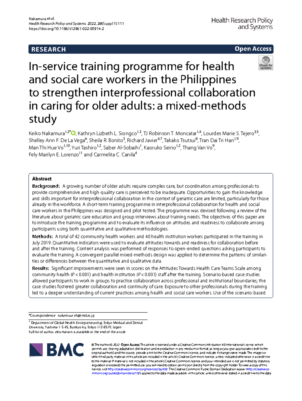 Training Programme for IPC in Geriatric Care: Insights from the ...