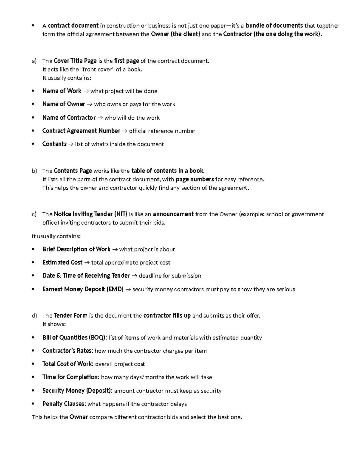 Contract Document Essentials for Construction Projects (CIV 101) - Studocu